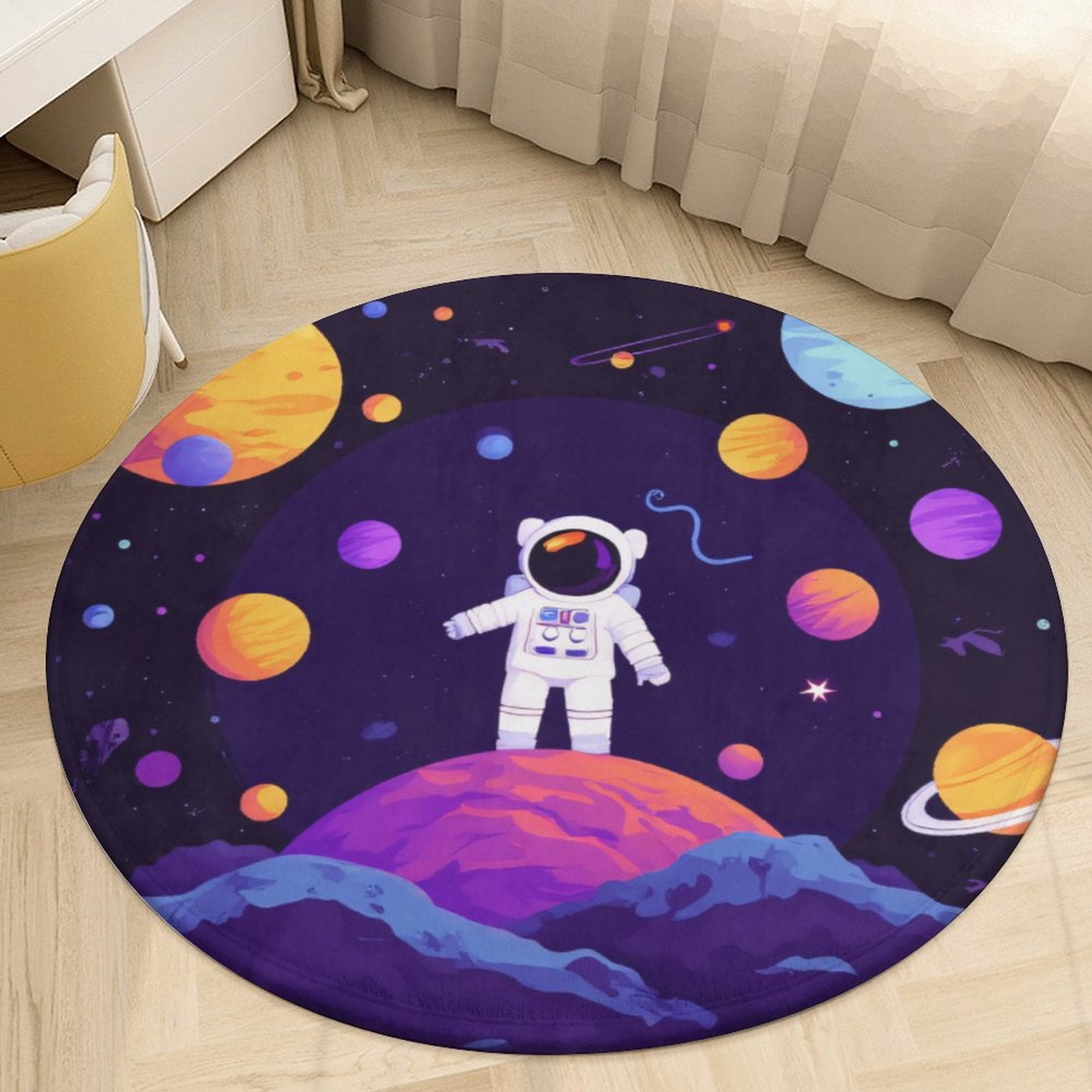 Astronaut in Space with Planets Round Area Rugs for Bedroom Living Room ...