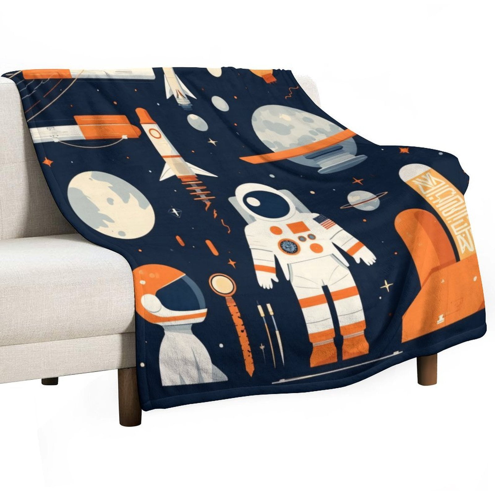 Astronaut in Space with Rockets Blankets Bedroom Living Room Sofa Throw ...