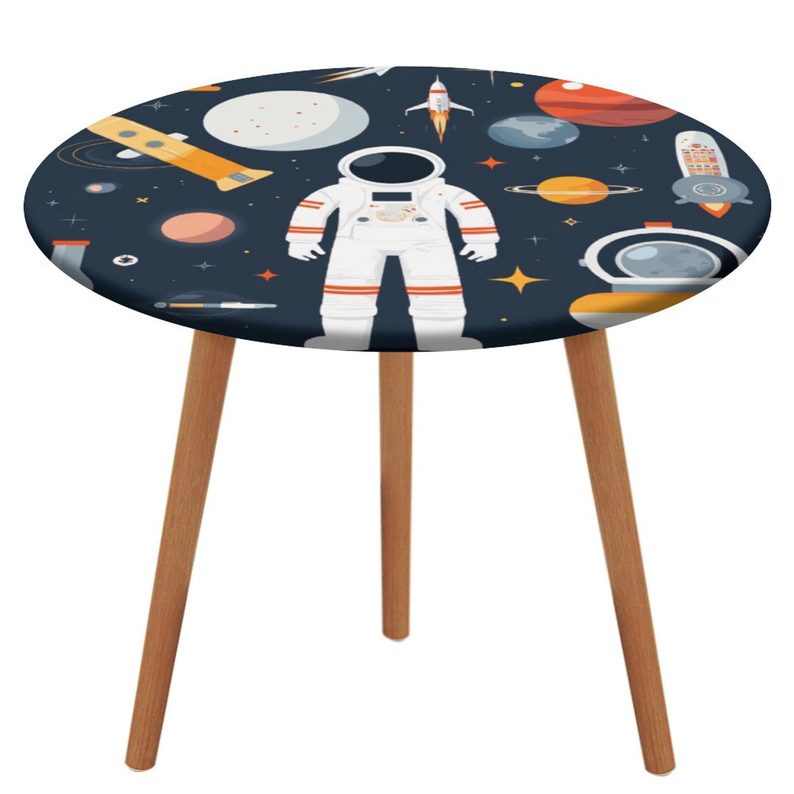 Astronaut in Space with Rockets Pattern Round Tablecloth Waterproof ...