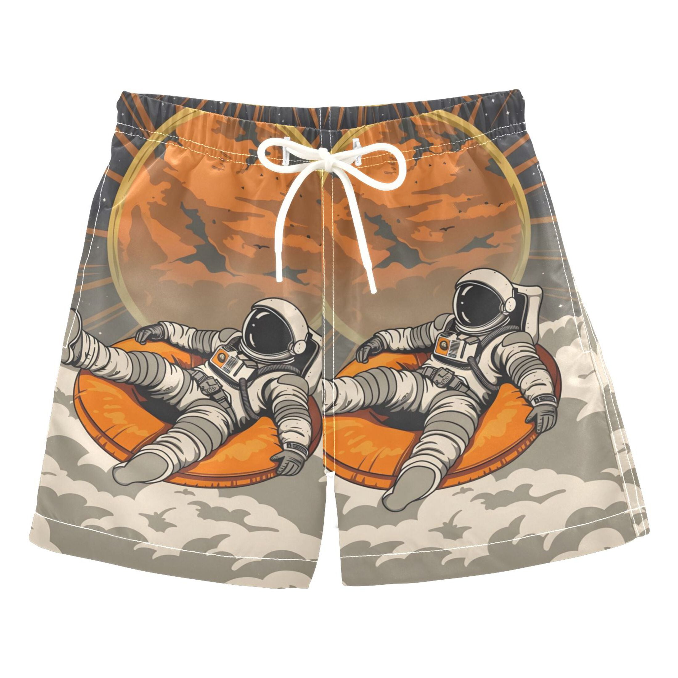 Astronaut on Buoy Sun Clouds Boys' Swim Trunks Board Shorts Beach Pants ...