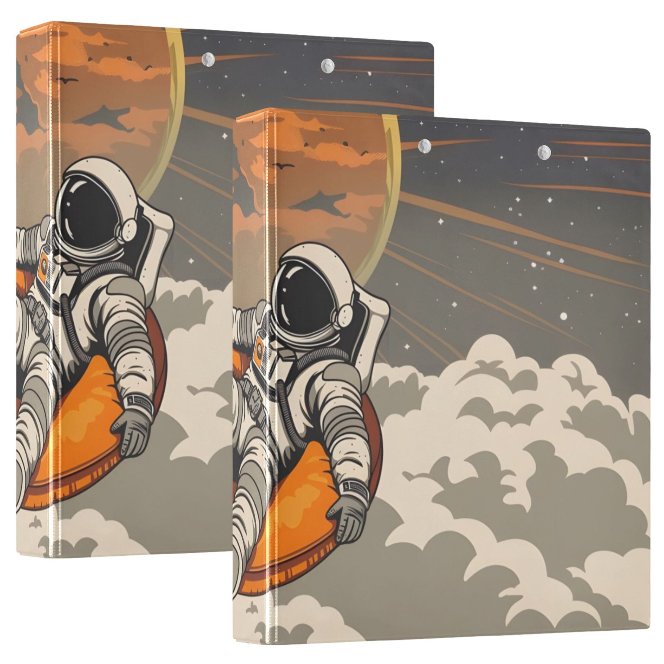 Astronaut on Buoy Sun Clouds Round Ring Binder 3 Rings 1.5" Capacity ...