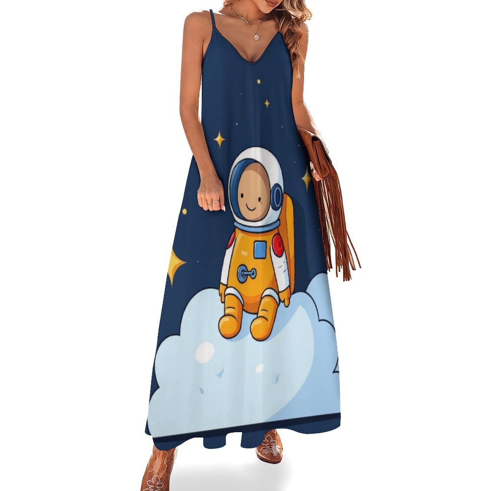 Astronaut on Cloud Night Sky Sleeveless Dress Women's Luxury Party ...