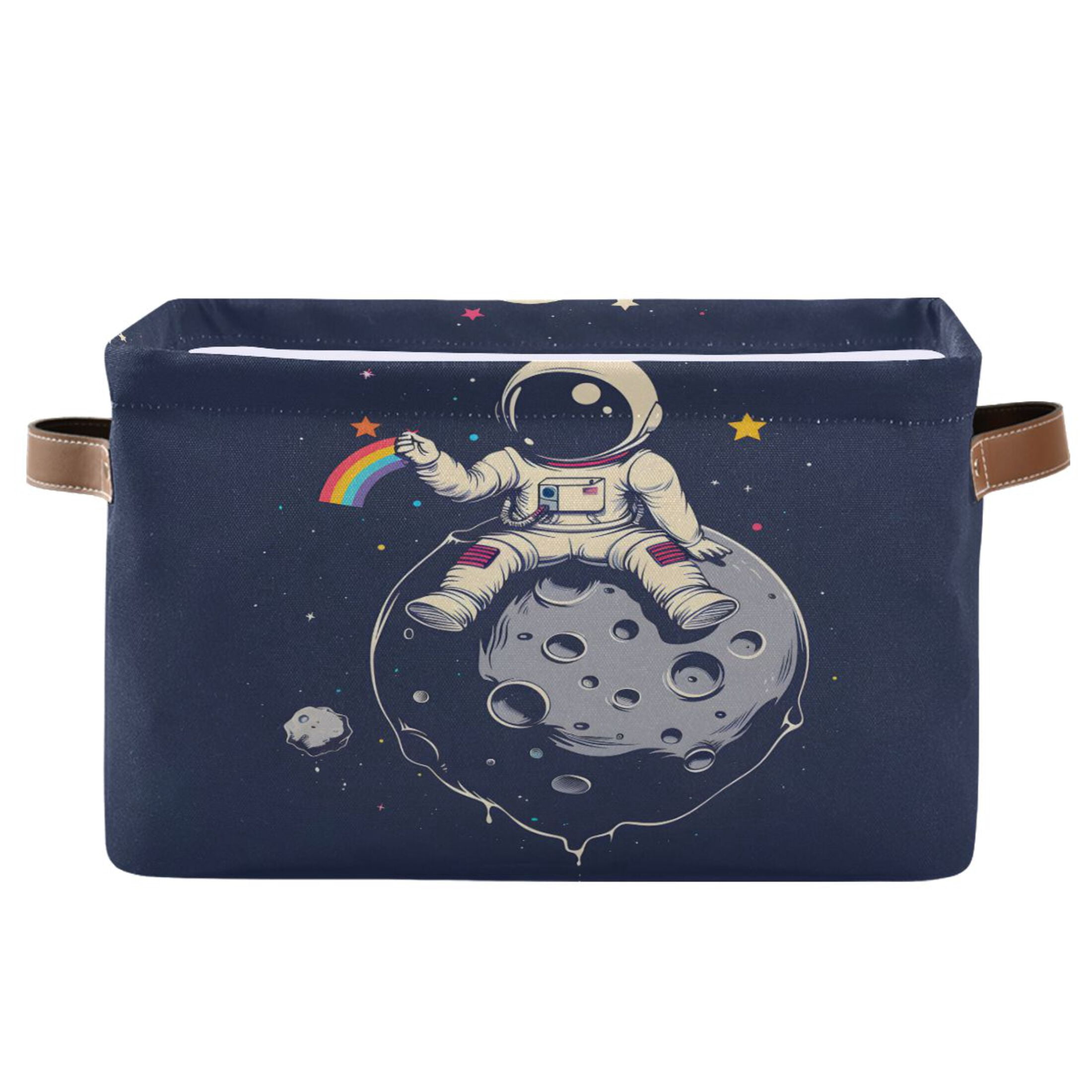 Astronaut on Moon Storage Bins with Handle Fabric Organizer Basket ...
