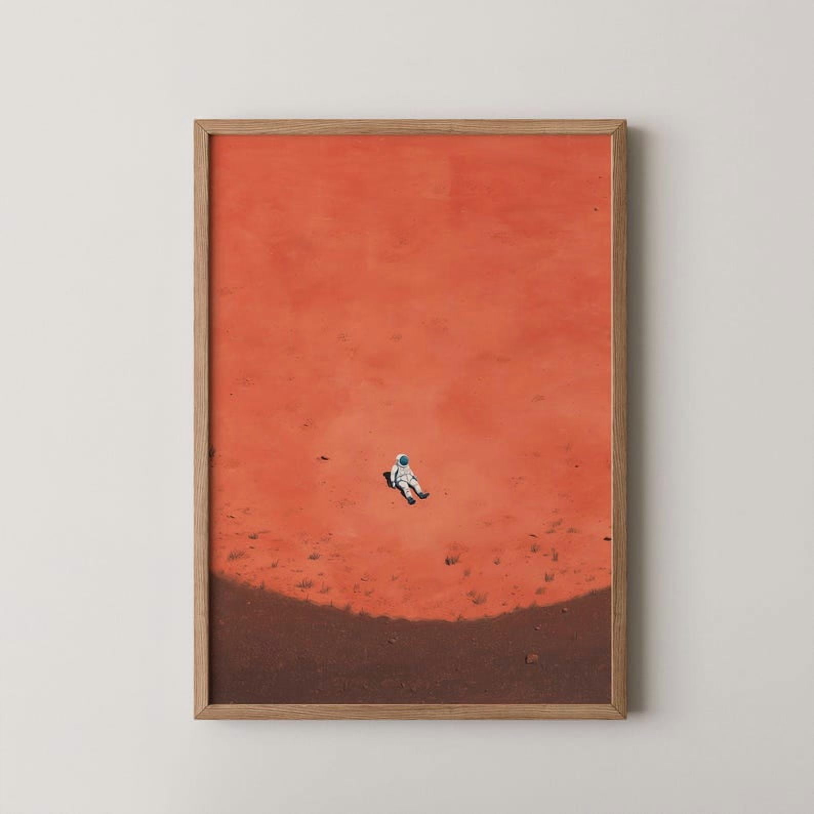 Astronaut on Red Planet Wall Art Poster, Minimal Space Exploration ...
