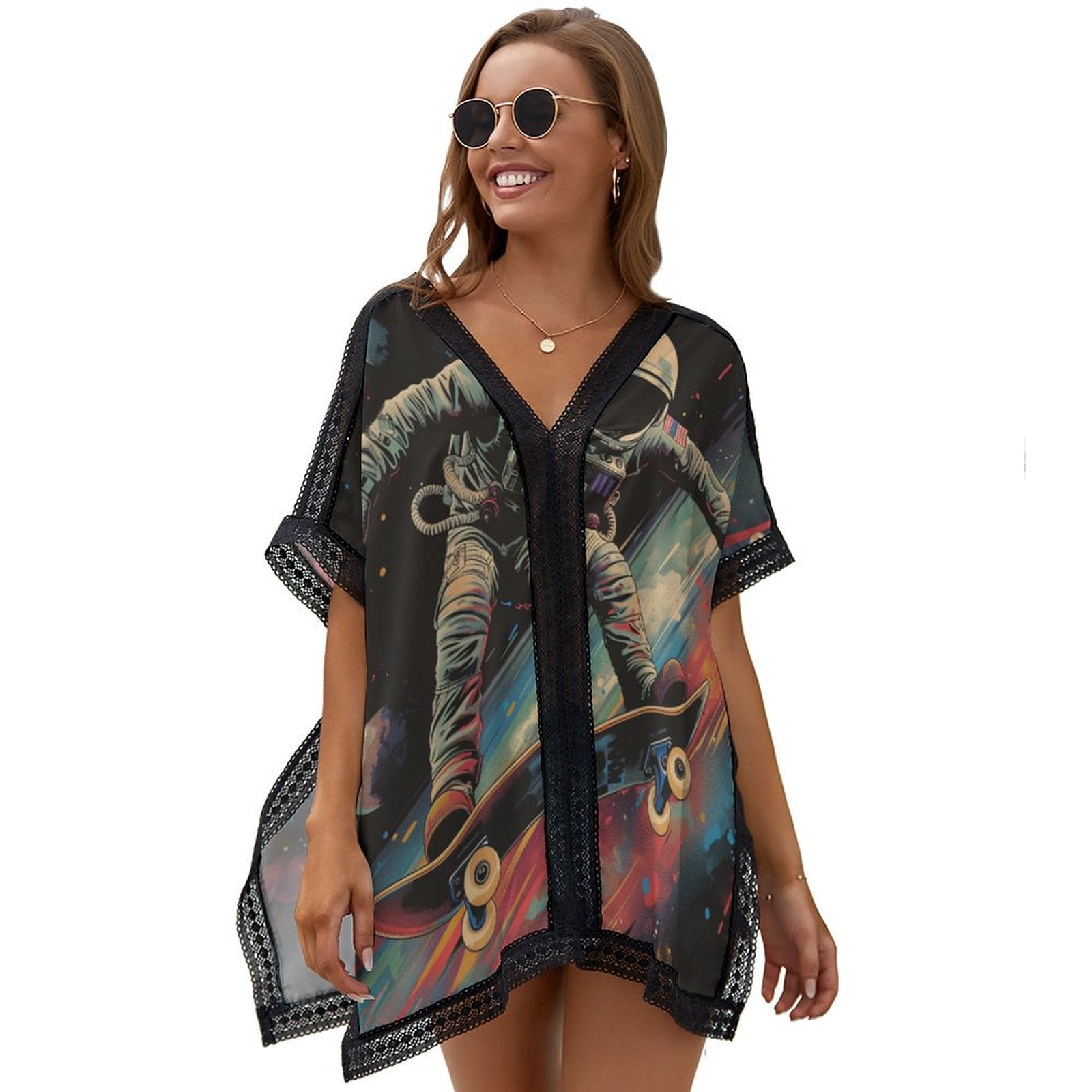 Astronaut on Skateboard Beach Cover Ups for Women Bathing Suit Cover Up ...