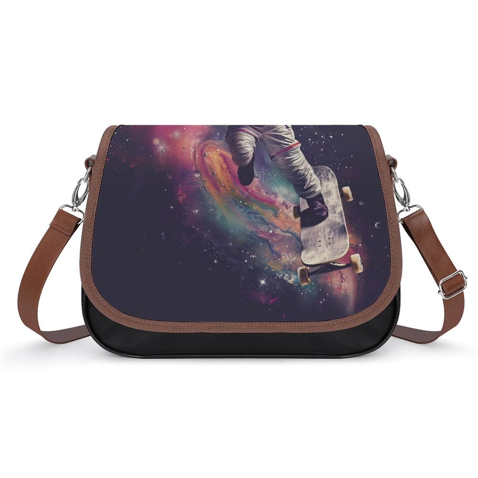 Astronaut on Skateboard Women's PU leather crossbody bag with hook and ...