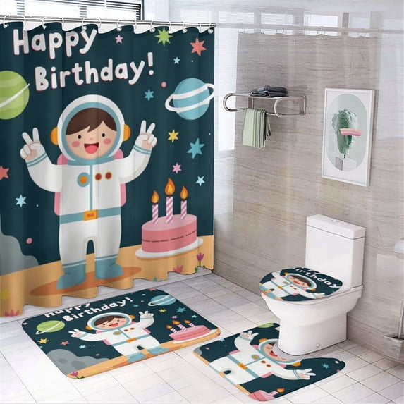 Astronaut's Birthday in Space! 4 Pcs Bathroom Shower Curtain Set ...