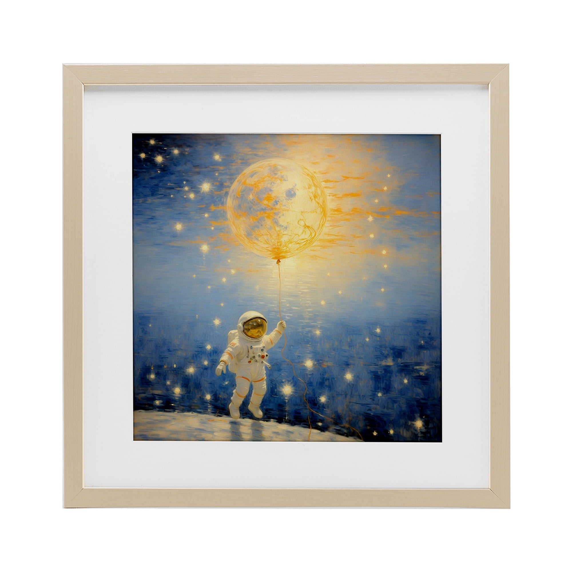 Astronaut with Dreamy Cosmic Balloon Birch Framed Print Under Glass ...