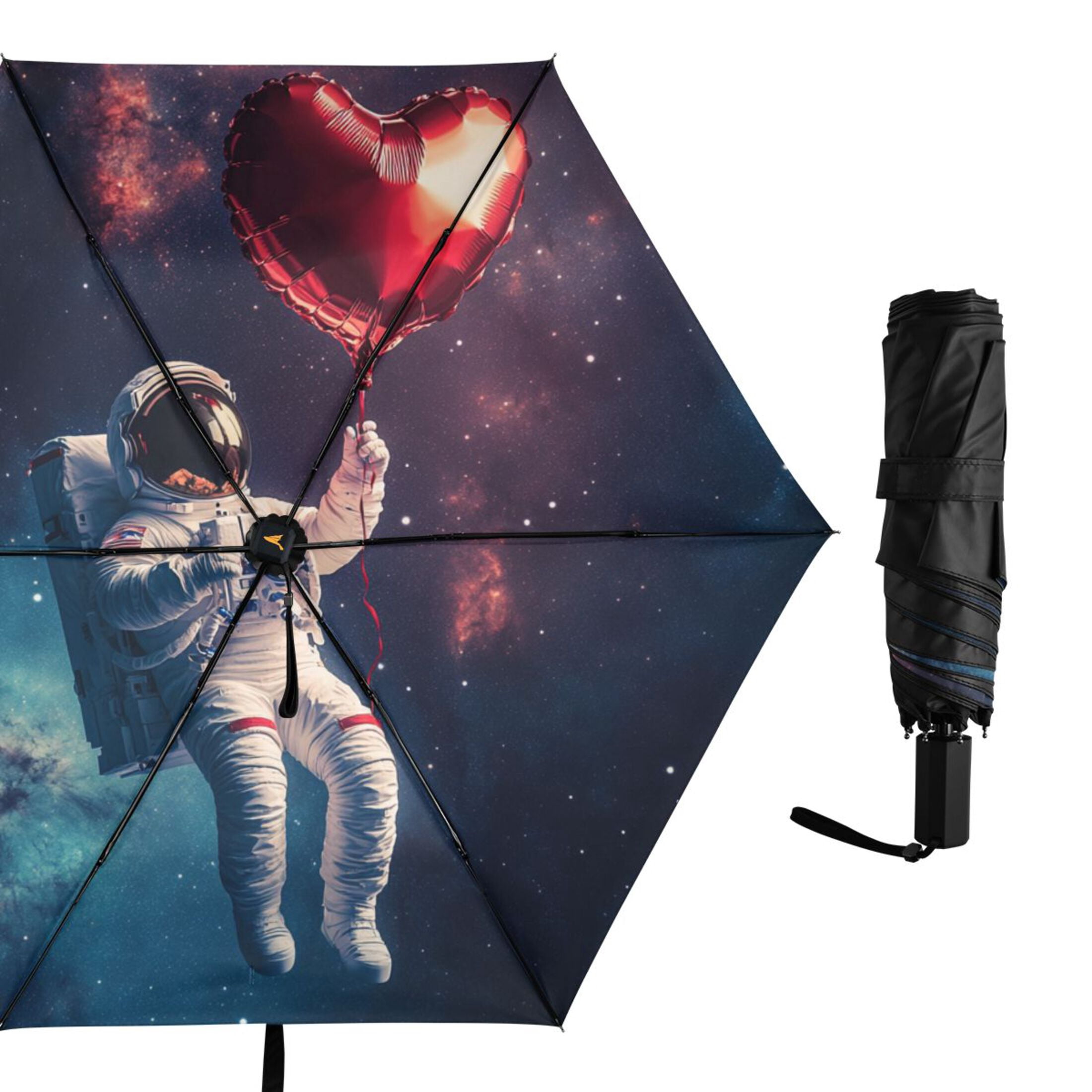 Astronaut with Heart-shaped Balloon Triple Folding Umbrella Parasol 6 ...