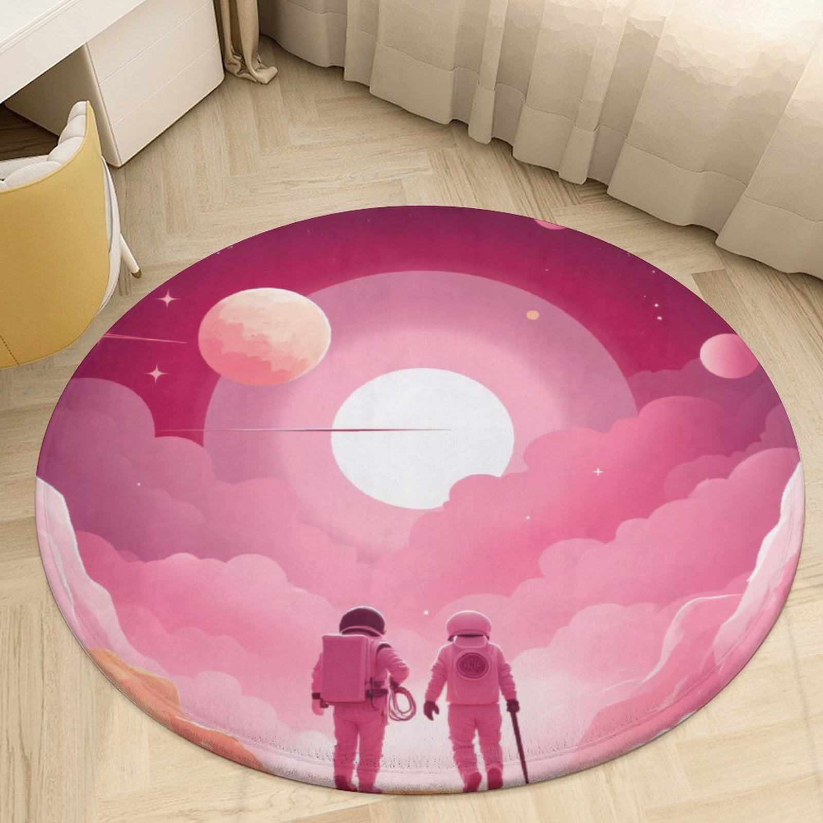 Astronauts Dreamy Pink Landscape Round Area Rugs for Bedroom Living ...