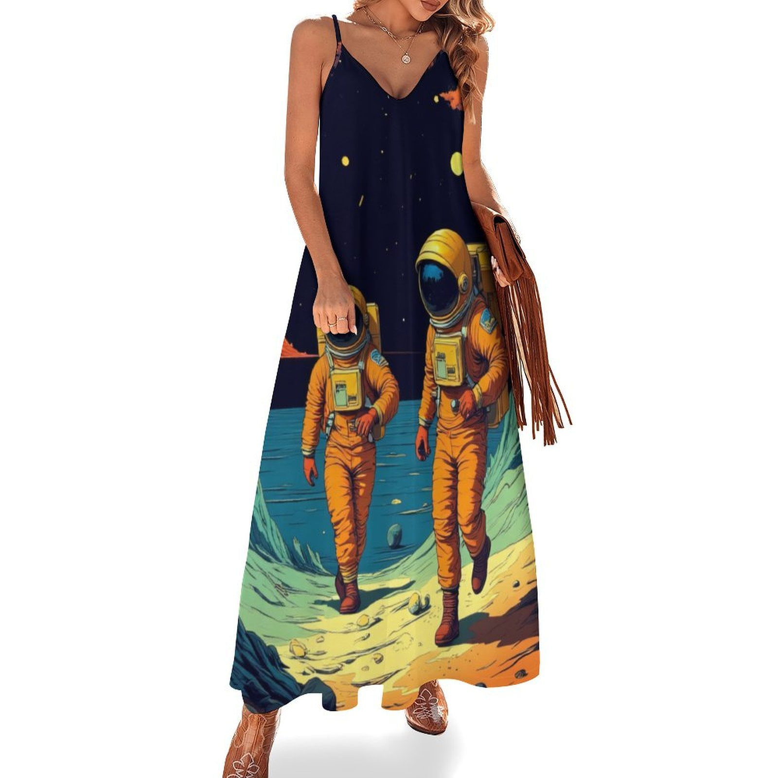 Astronauts Exploring Alien Landscape Fine Art Sleeveless Dress Summer ...