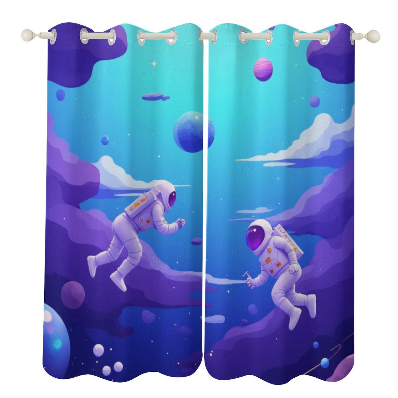 Astronauts Exploring Space Adventure 2 Panels Curtains for Bedroom ...