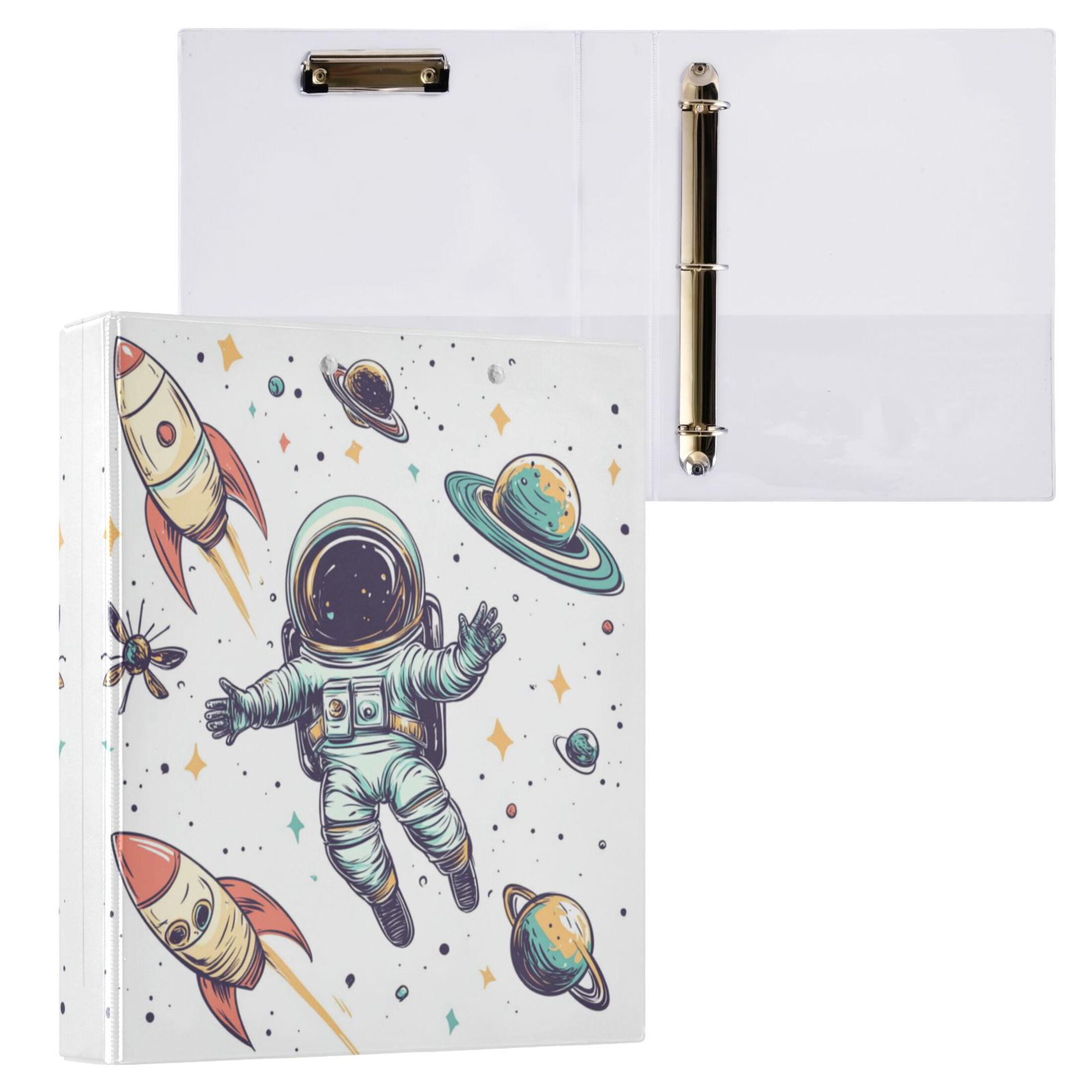 Astronauts Floating Around The Rocket 3 Ring Hardcover Binders 1.5in ...