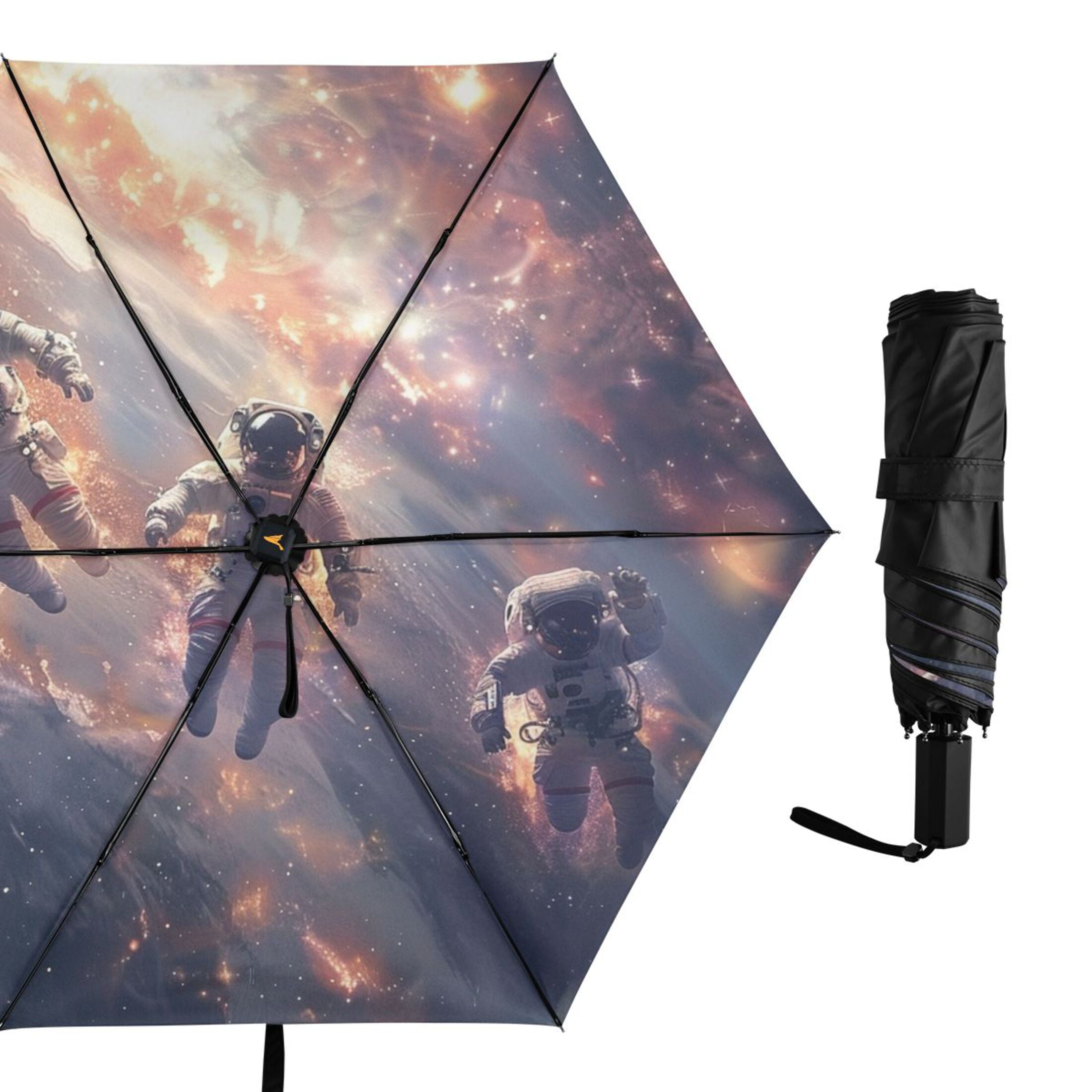Astronauts Floating in Cosmos Triple Folding Umbrella Parasol 6 Ribs UV ...