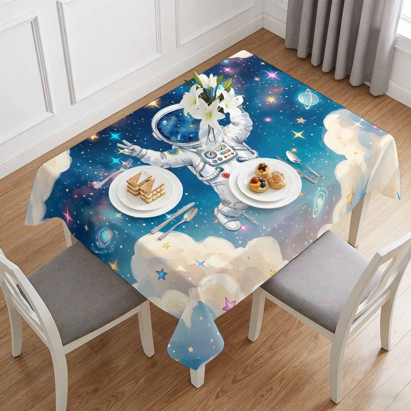 Astronauts Galaxy Dream Sky Table Cloth 60x84in, Waterproof Rectangle ...