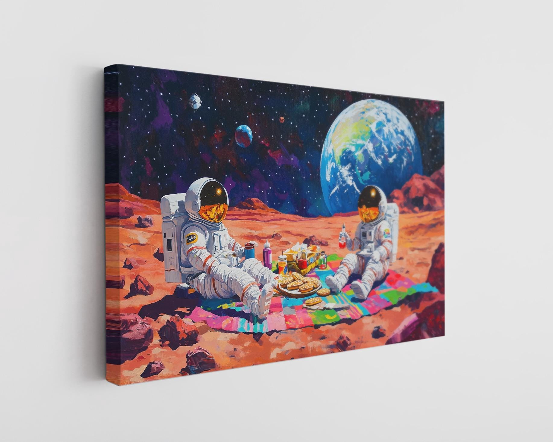 Astronauts Having a Picnic on Mars Canvas Wall Art - High-Quality ...