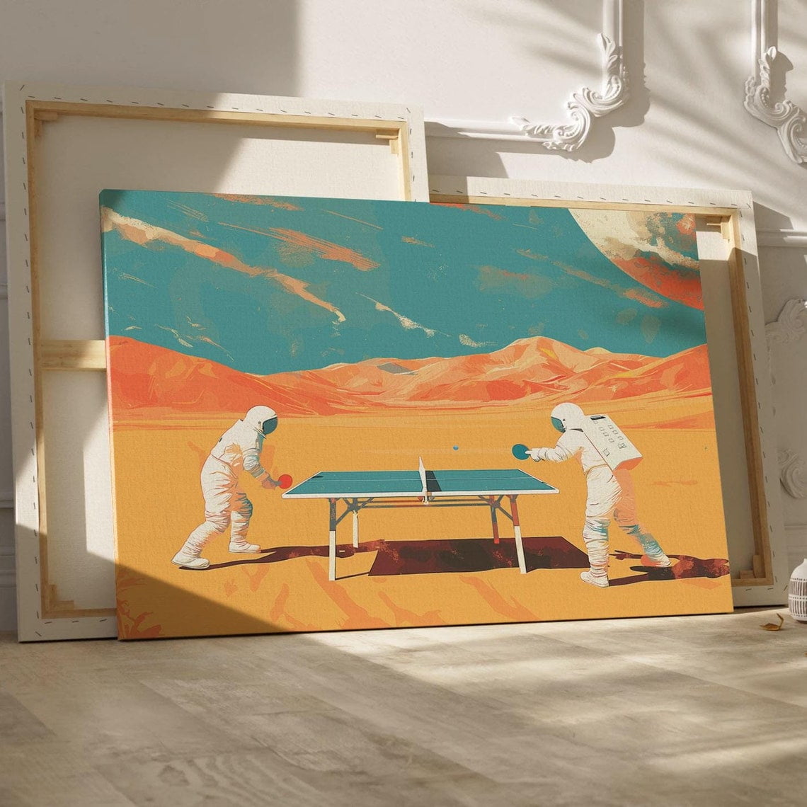 Astronauts Ping Pong Print Game Room Decor Table Tennis Whimsical Outer Space Art Modern Pop Art ...