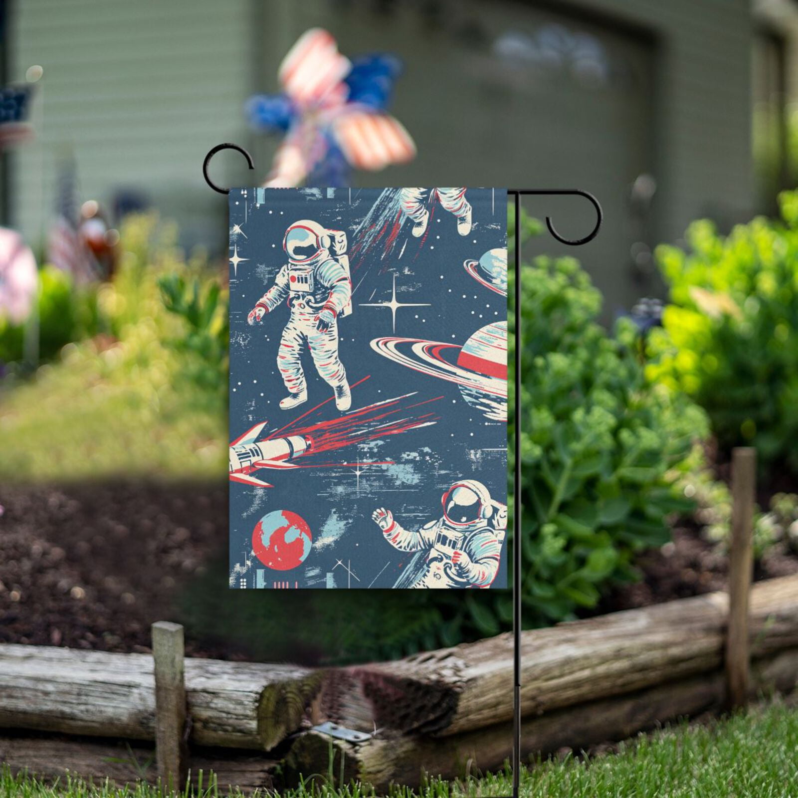 Astronauts Planets Rockets Garden Flag Double Sided Outdoor Banners for ...