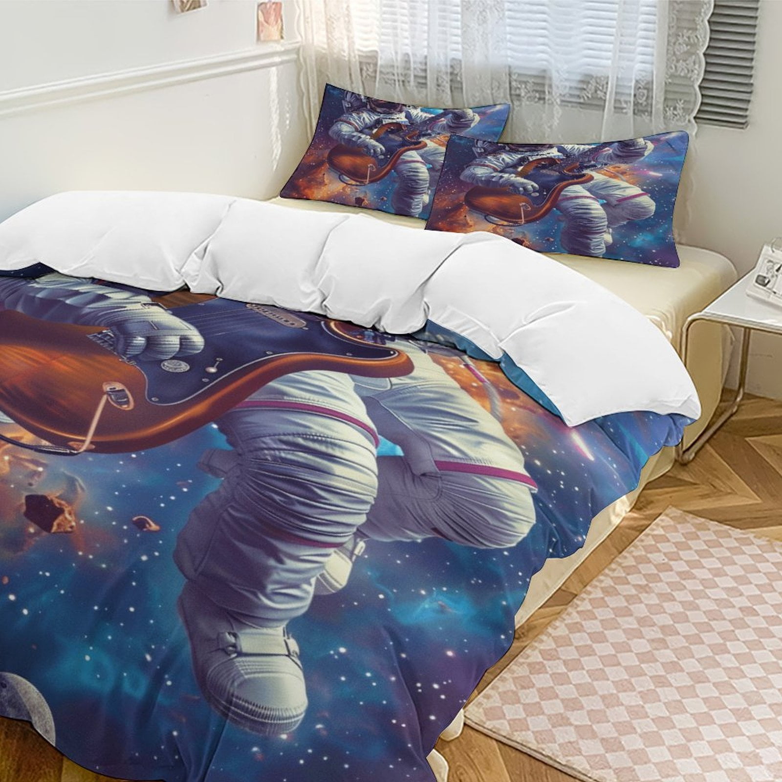 Astronauts Play Guitar in Space Duvet Cover Set King Size for Bedroom ...