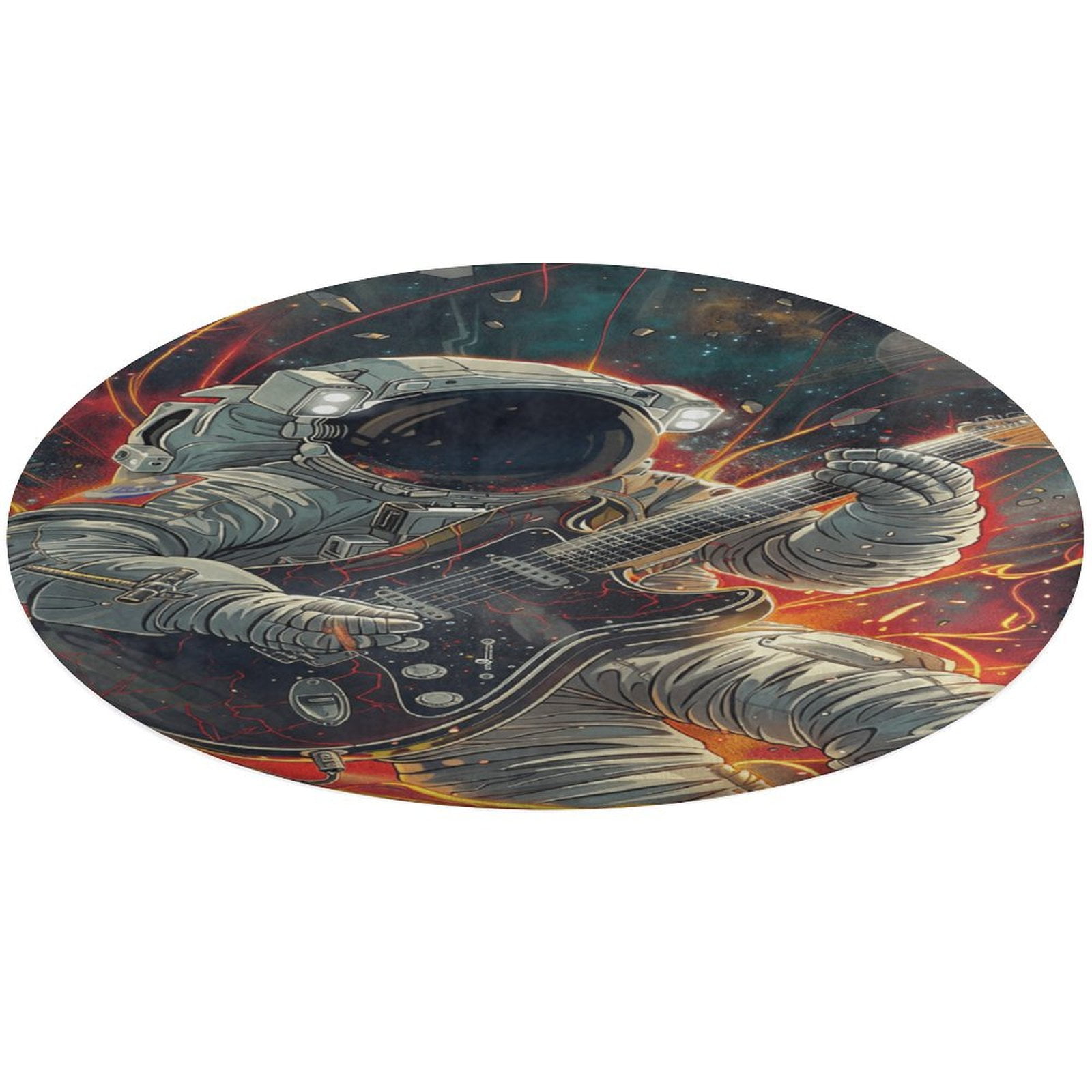 Astronauts Play Guitar in Space Round Rugs -Washable Non-Slip Small ...