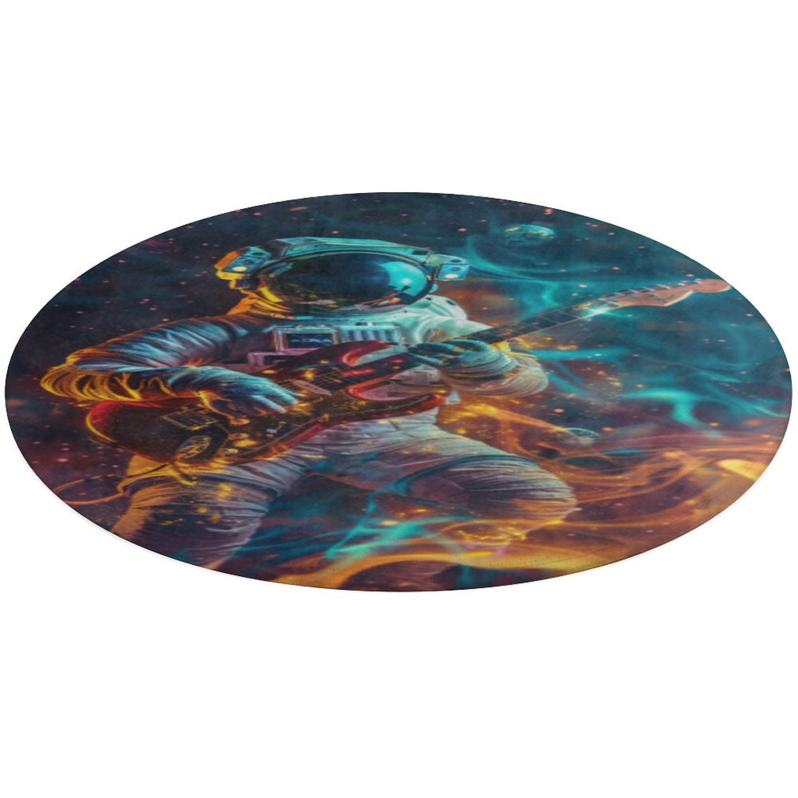 Astronauts Play Guitar in Space Round Rugs -Washable Non-Slip Small ...