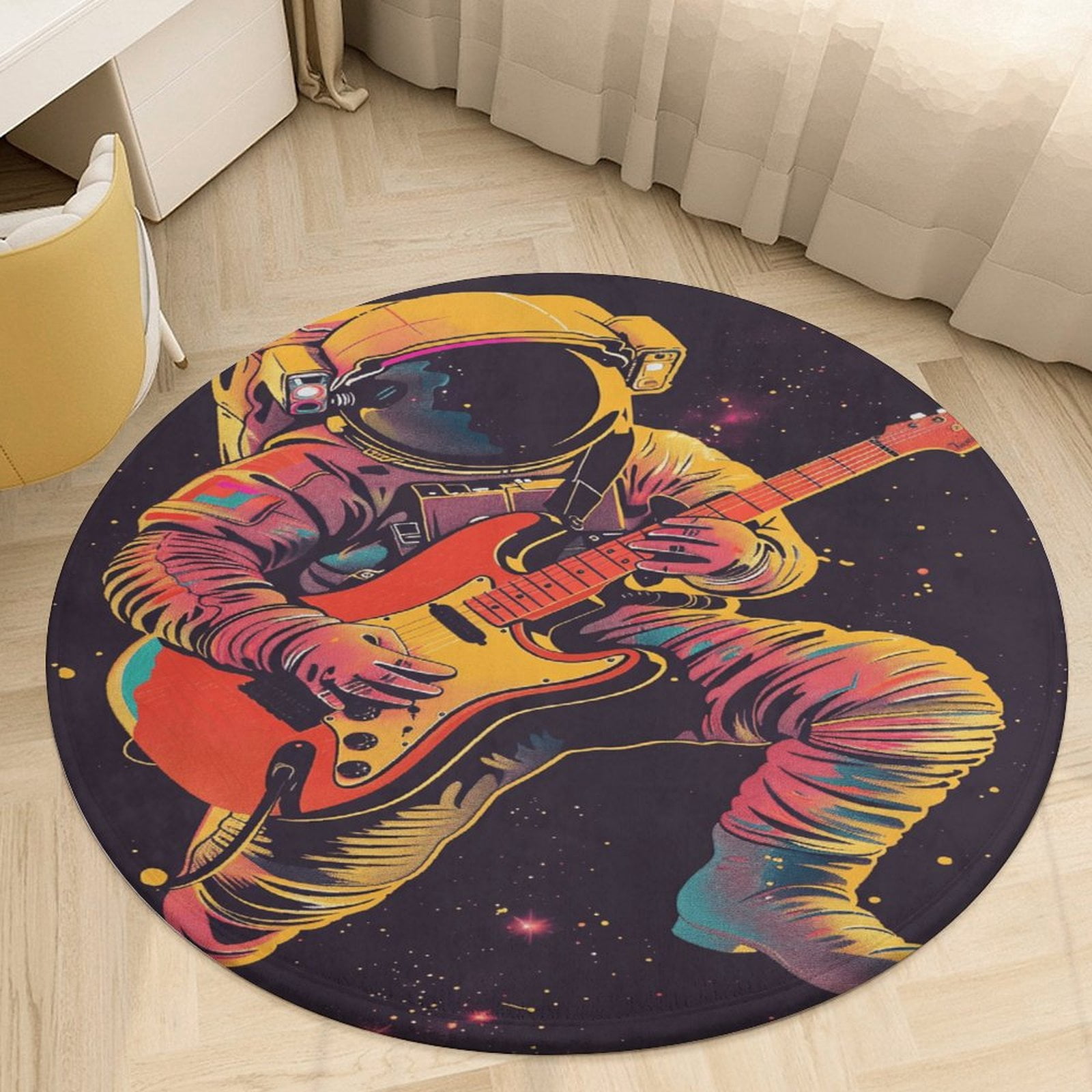 Astronauts Play Guitar in Space Round Small Area Rug, Print Non Slip ...