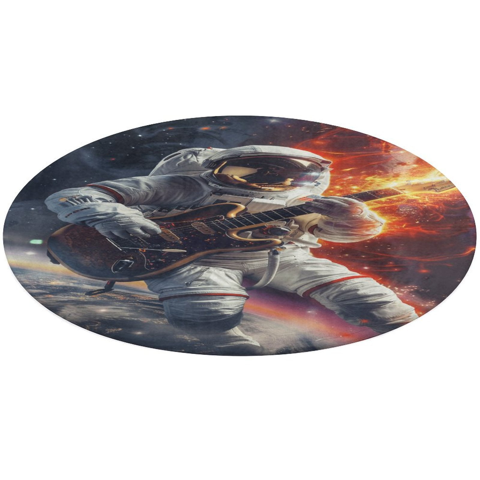 Astronauts Play Guitar in Space Round Small Area Rug, Print Non Slip ...
