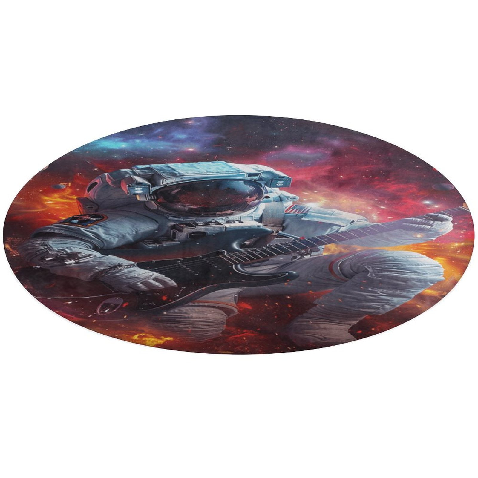 Astronauts Play Guitar in Space Round Small Area Rug, Print Non Slip ...