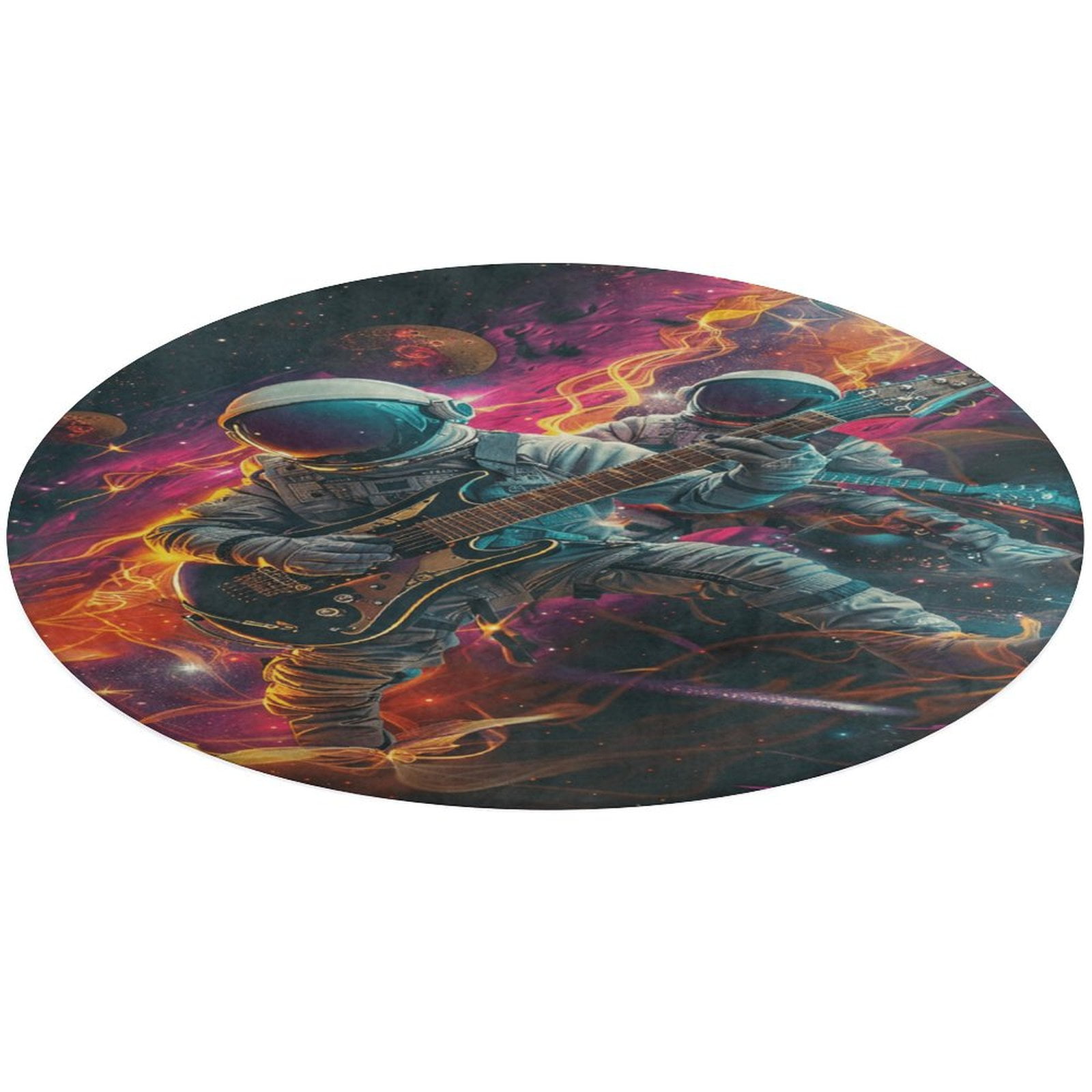 Astronauts Play Guitar in Space Round Small Area Rug, Print Non Slip ...