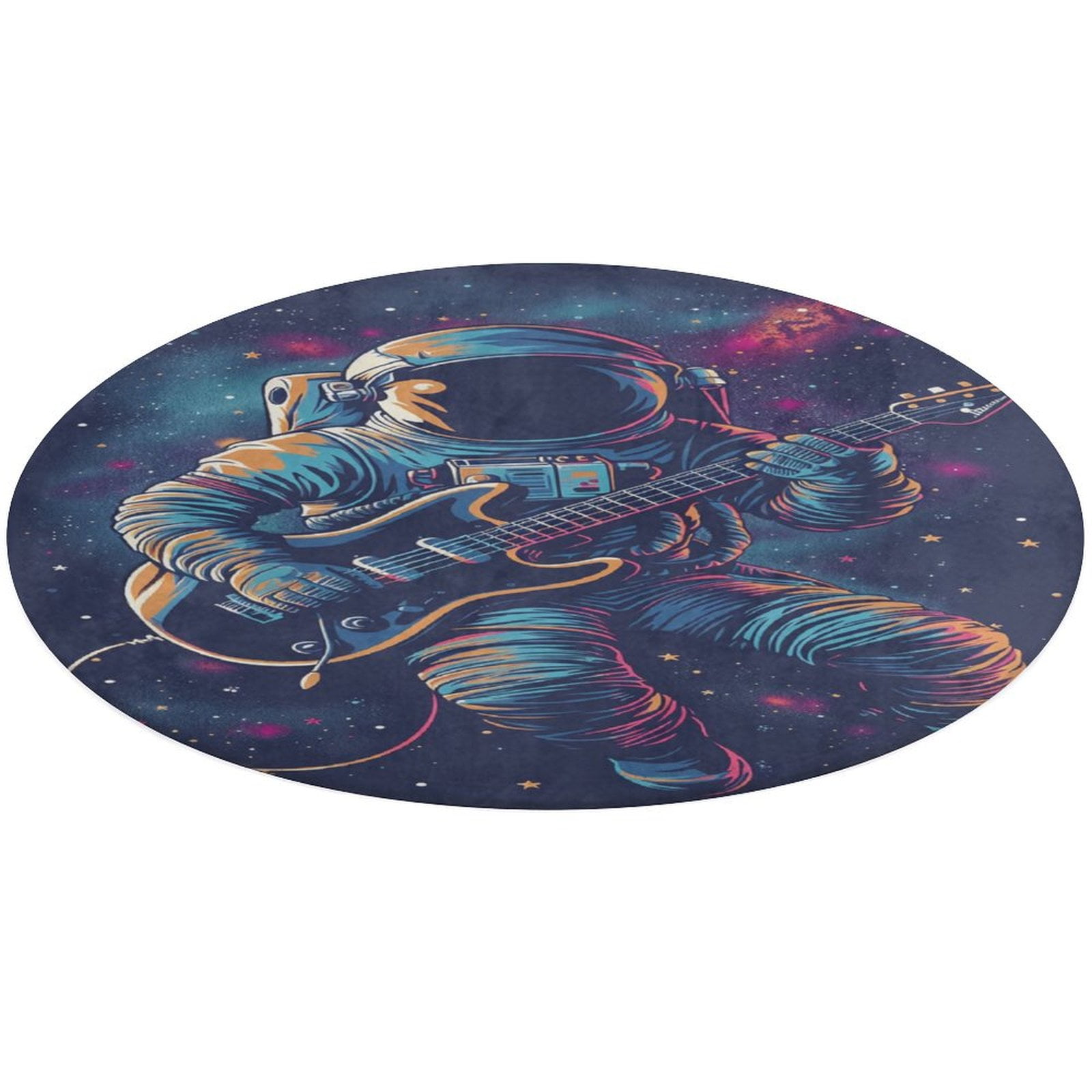 Astronauts Play Guitar in Space Soft Bedroom Round Area Rug, Washable ...