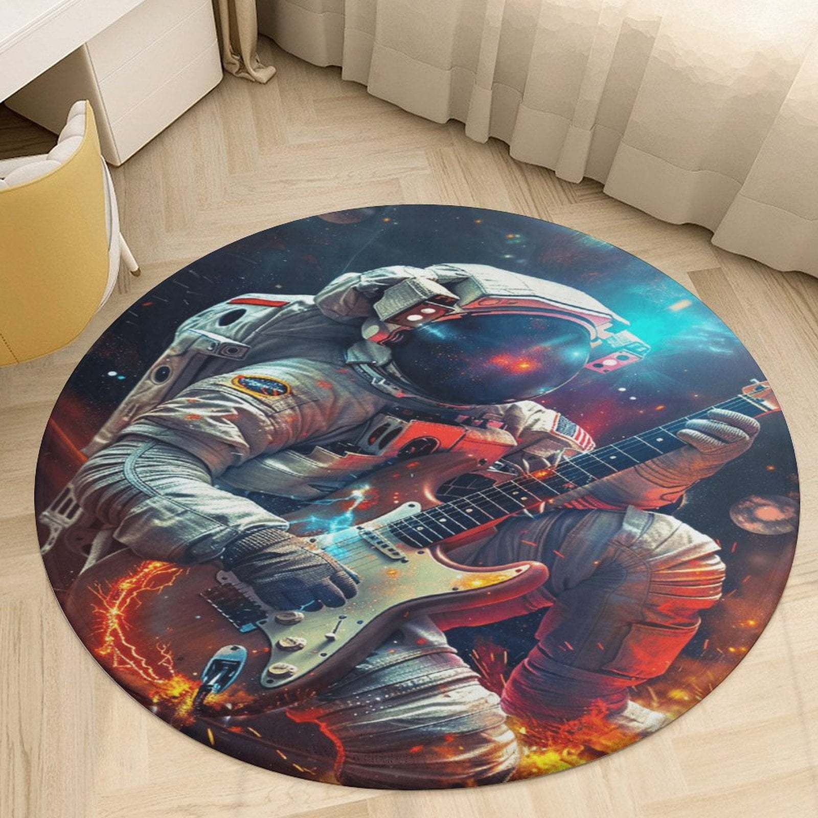 Astronauts Play Guitar in Space Washable Round Rug -Circle Area Rugs ...