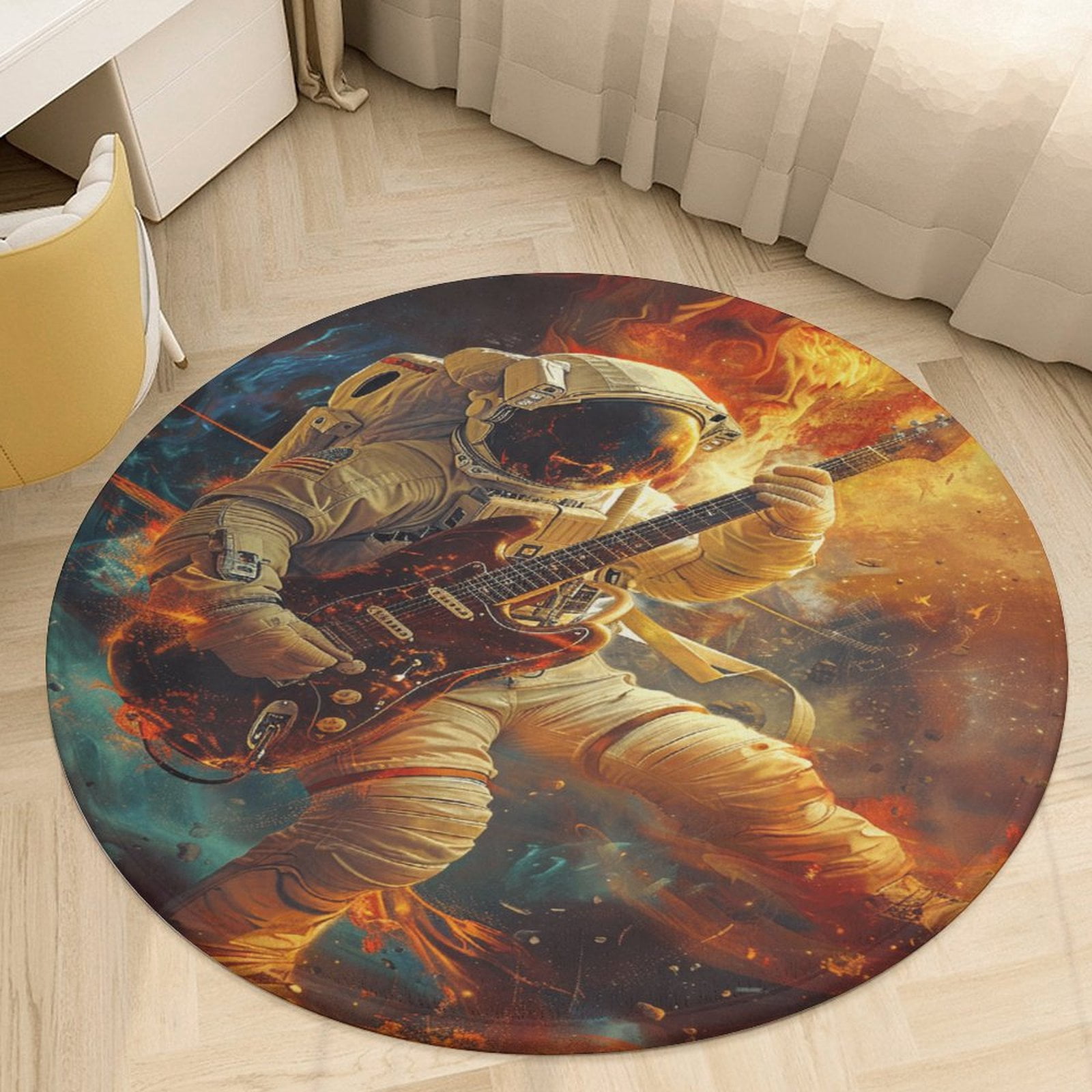 Astronauts Play Guitar in Space Washable Round Rug -Circle Area Rugs ...