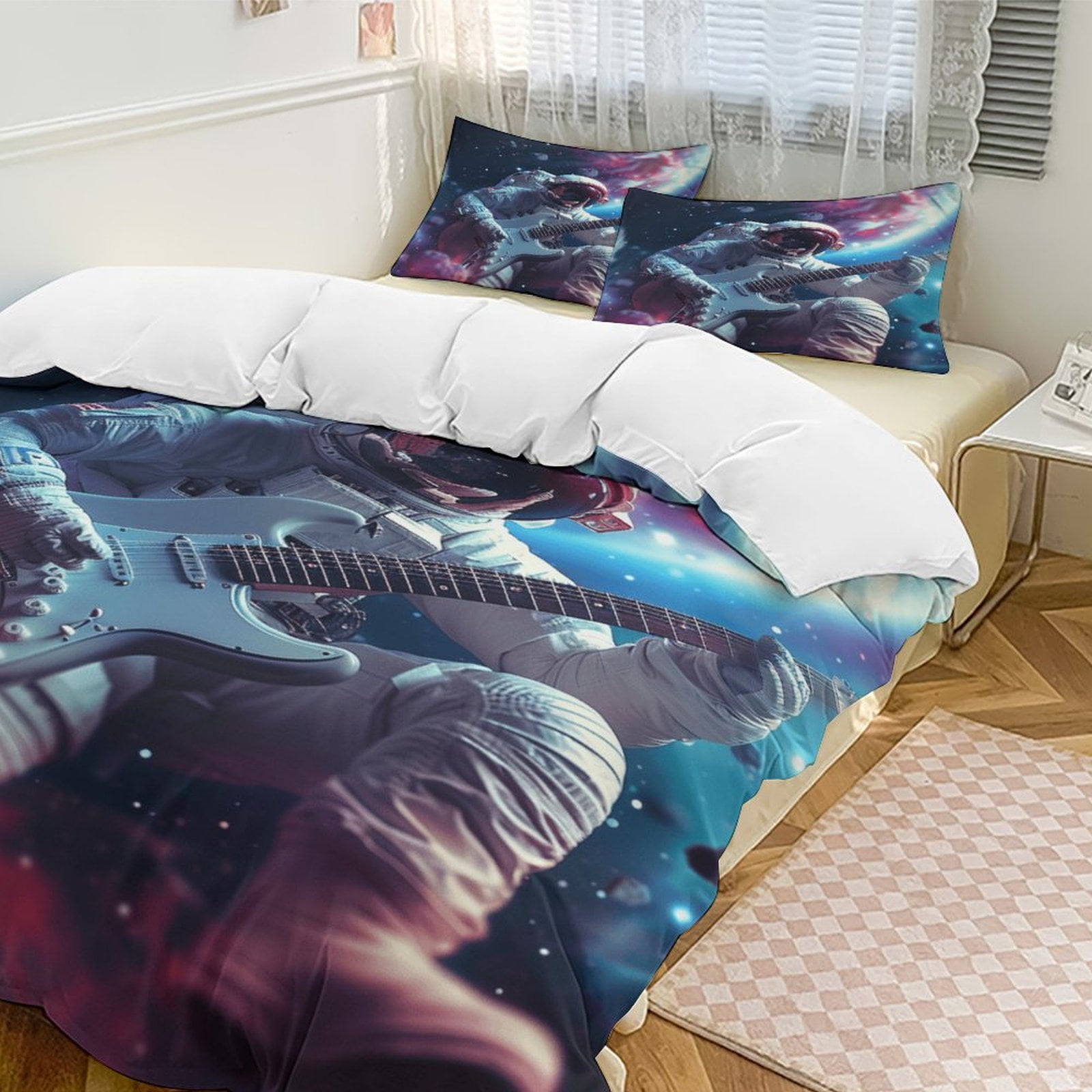 Astronauts Play Guitar in Space 3 Pieces Duvet Cover with Zipper ...