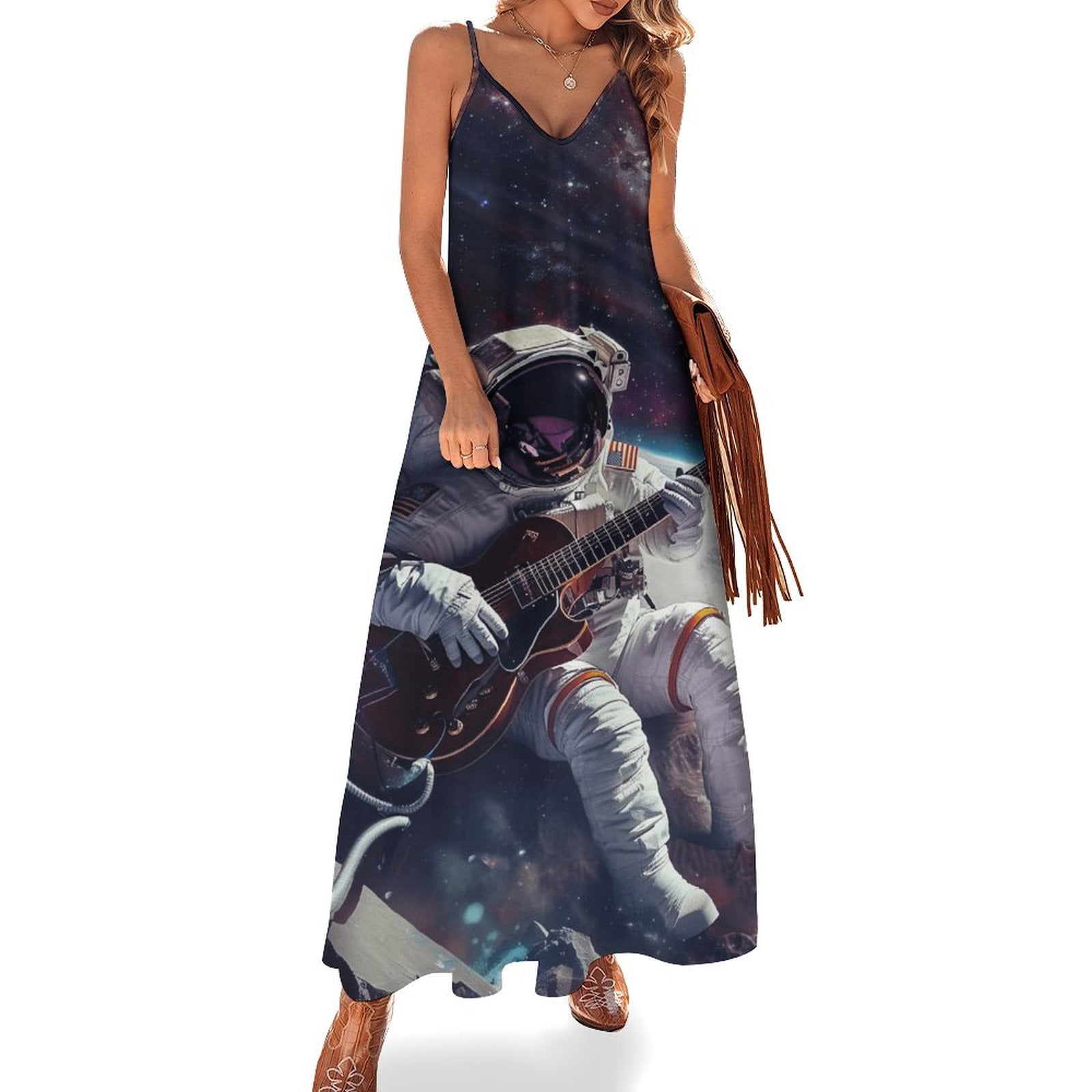 Astronauts Play Guitar in Space Design Sleeveless Dress Woman Fashion ...