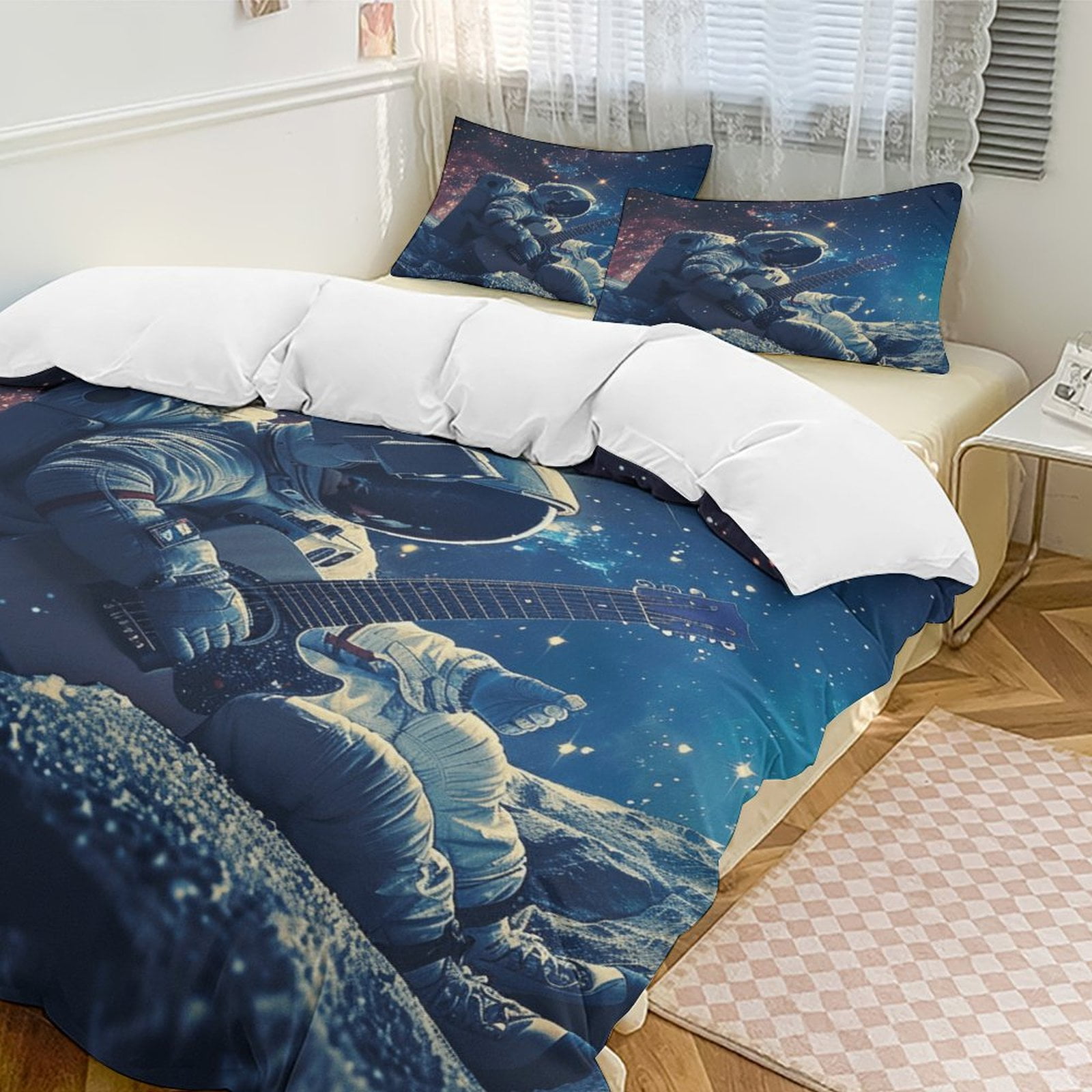 Astronauts Play Guitar in Space Duvet Cover Set Pattern Soft Bedding ...