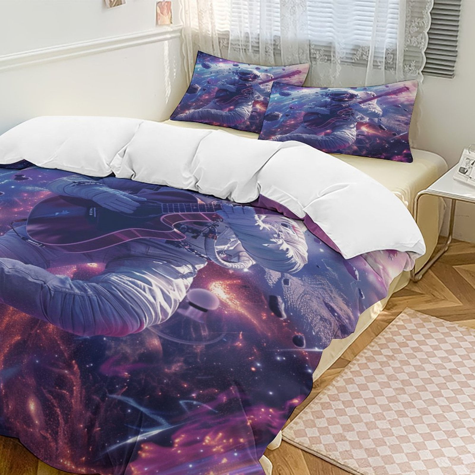 Astronauts Play Guitar in Space Duvet Cover Set Pattern Soft Bedding ...