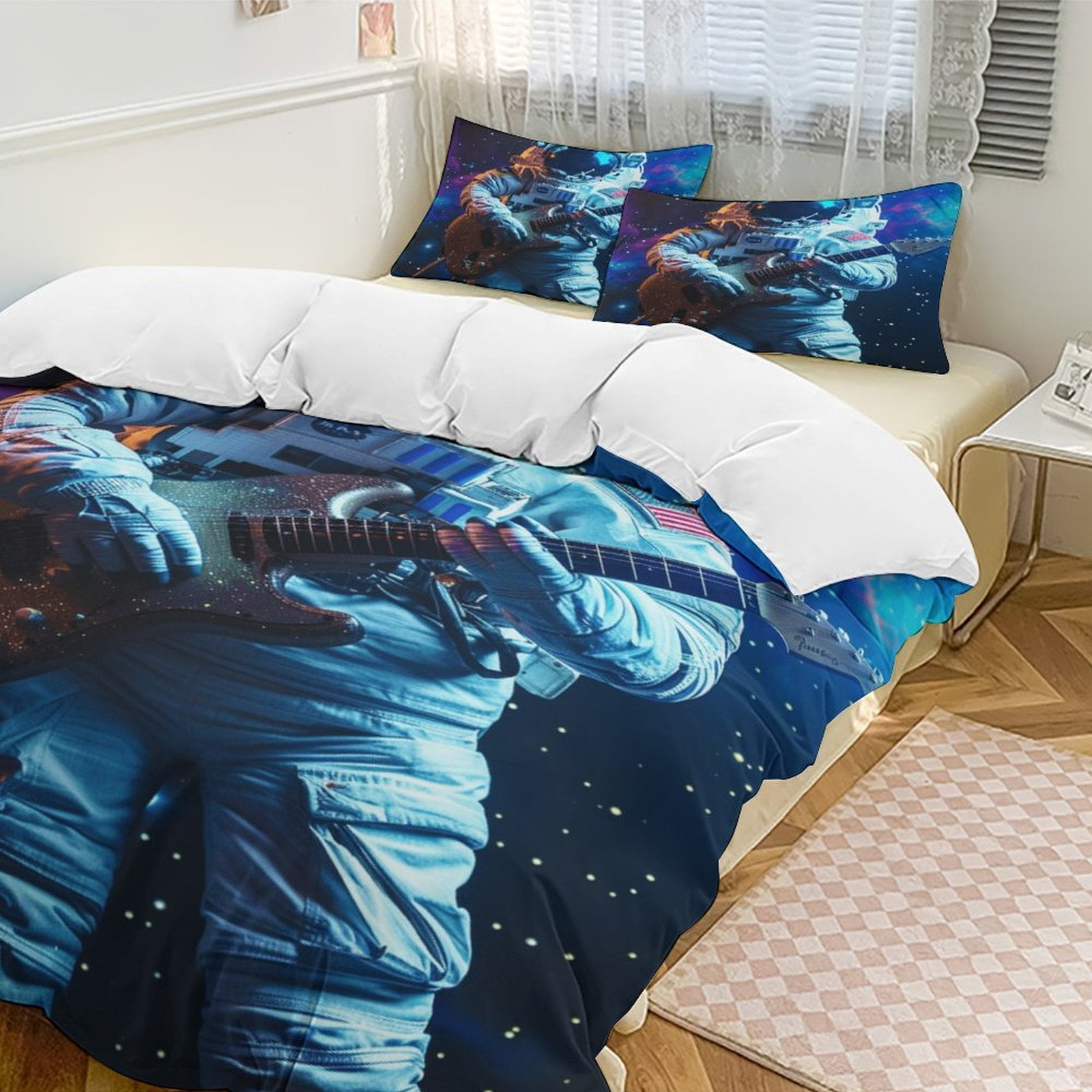 Astronauts Play Guitar in Space Duvet Cover Set Themed Multicolor ...
