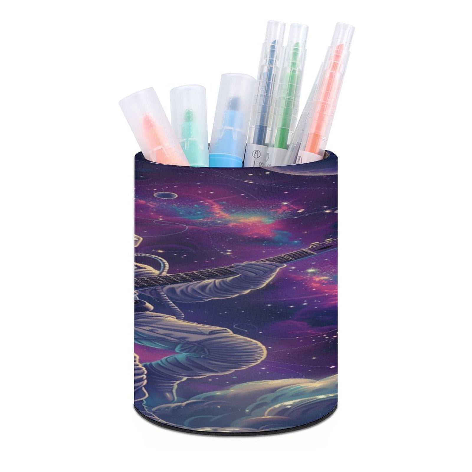 Astronauts Play Guitar in Space Pattern PU Leather Pencil Pen Holder ...