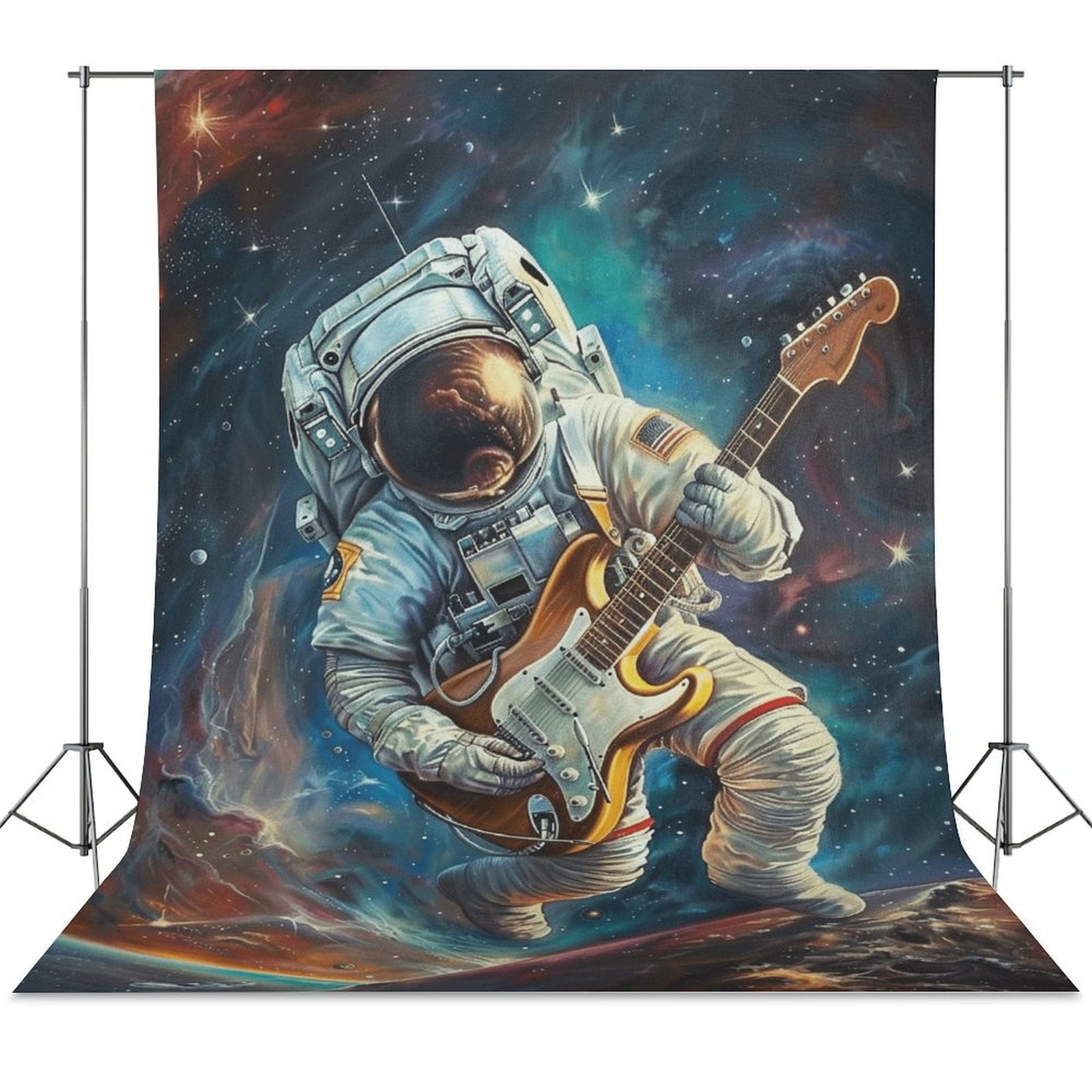 Astronauts Play Guitar in Space Spring Wall Backdrop Background Floral ...