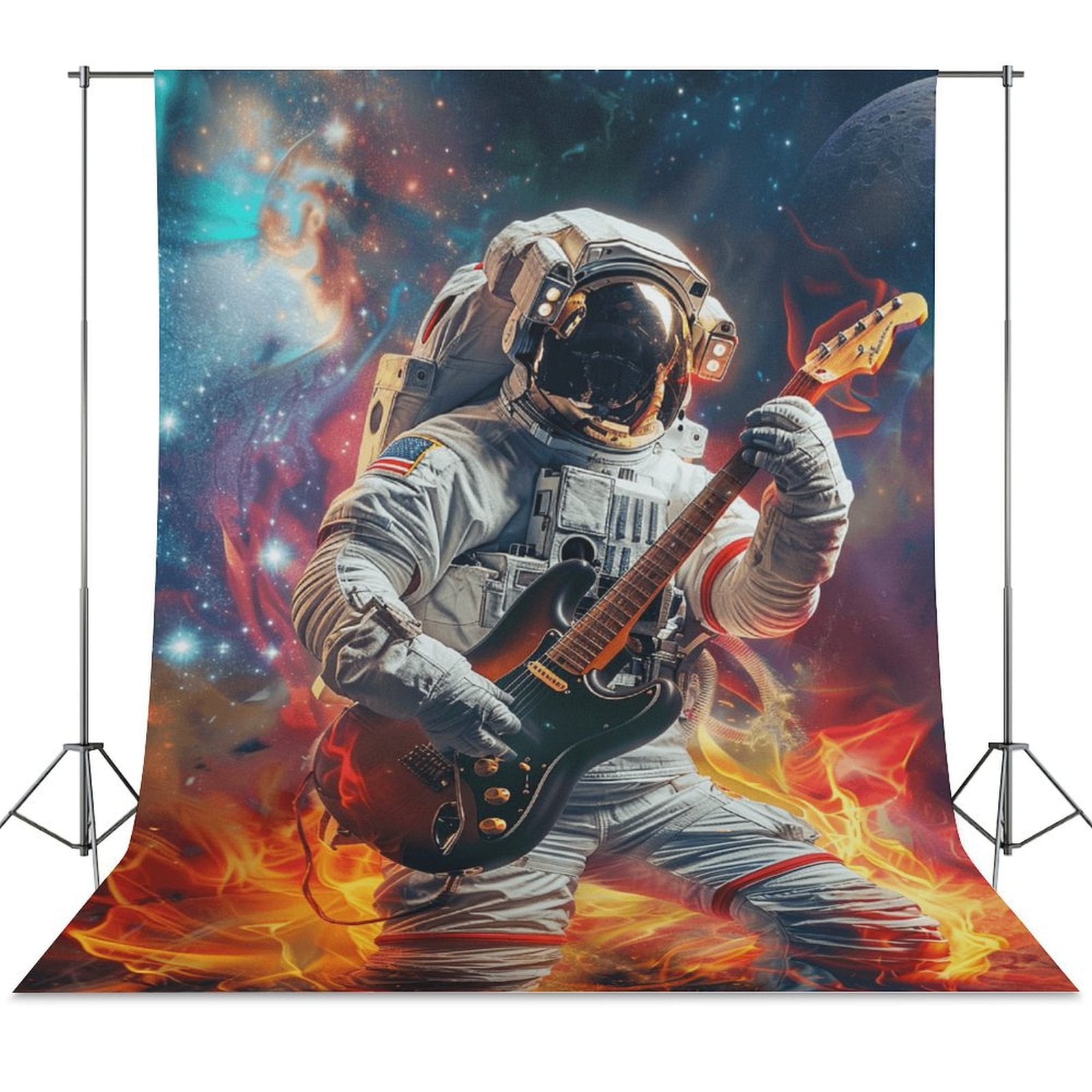 Astronauts Play Guitar in Space Spring Wall Backdrop Background Floral ...