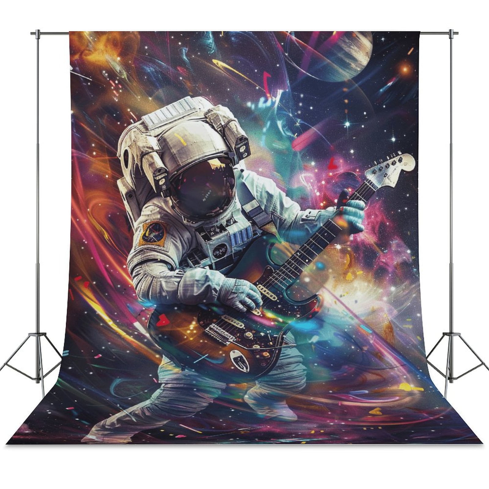Astronauts Play Guitar in Space Spring Wall Backdrop Background Floral ...