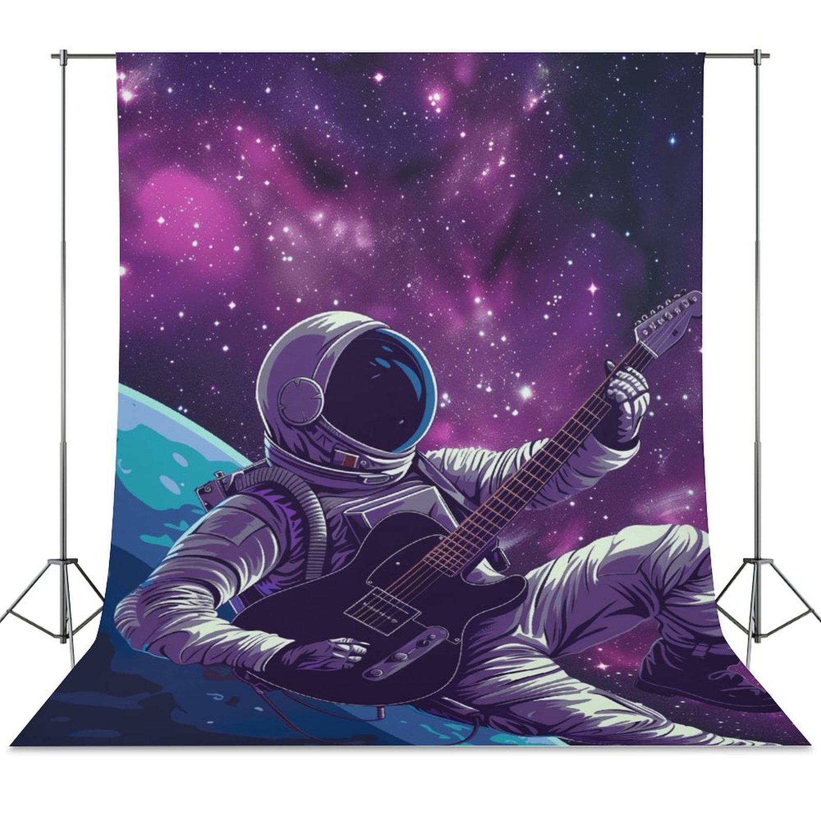 Astronauts Play Guitar in Space Spring Wall Backdrop Background Floral ...