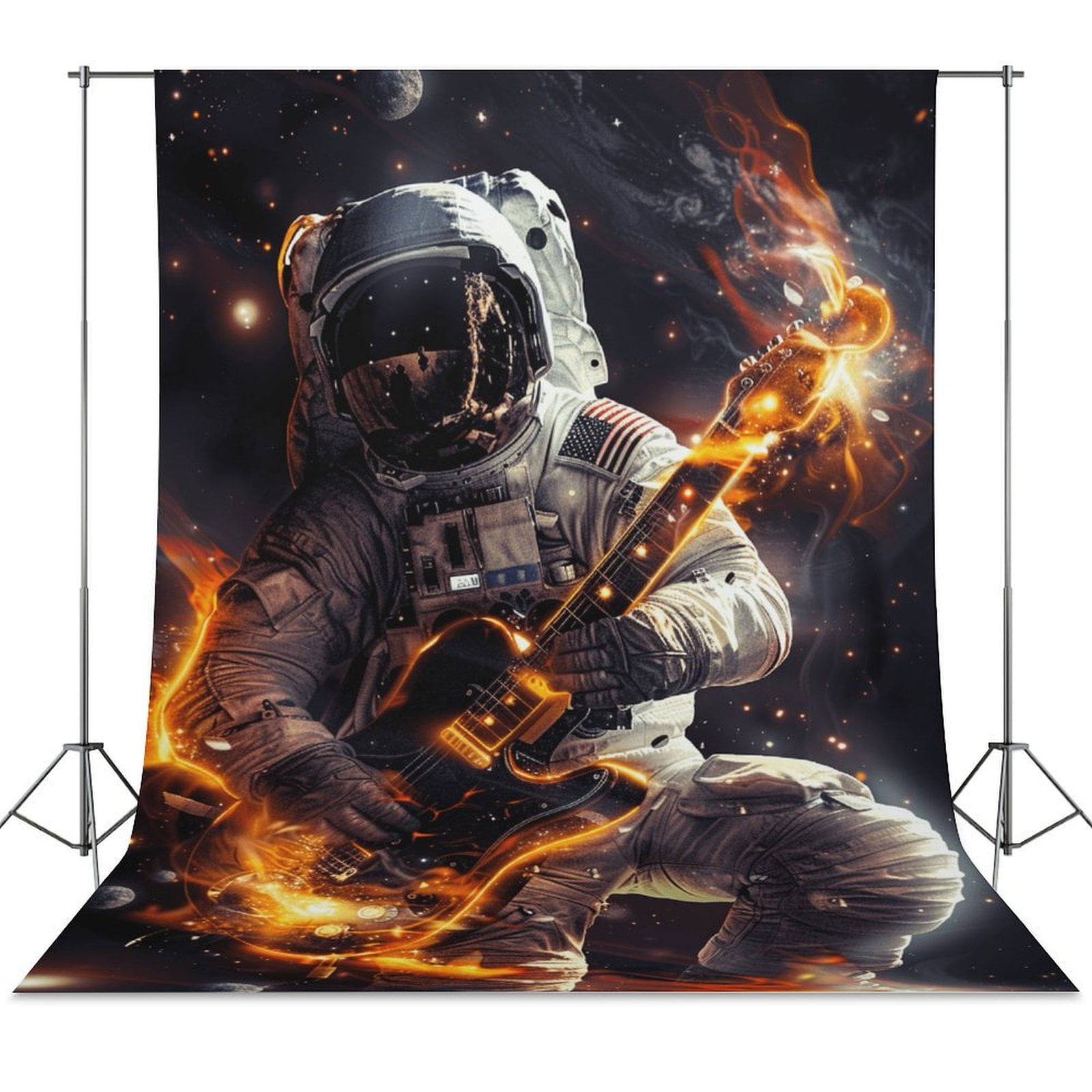 Astronauts Play Guitar in Space Spring Wall Backdrop Background Floral ...