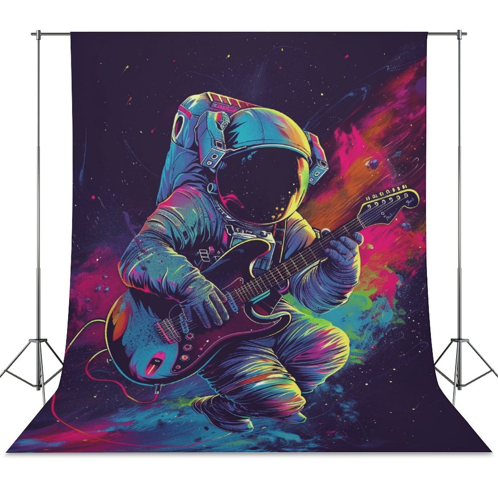 Astronauts Play Guitar in Space Spring Wall Backdrop Background Floral ...
