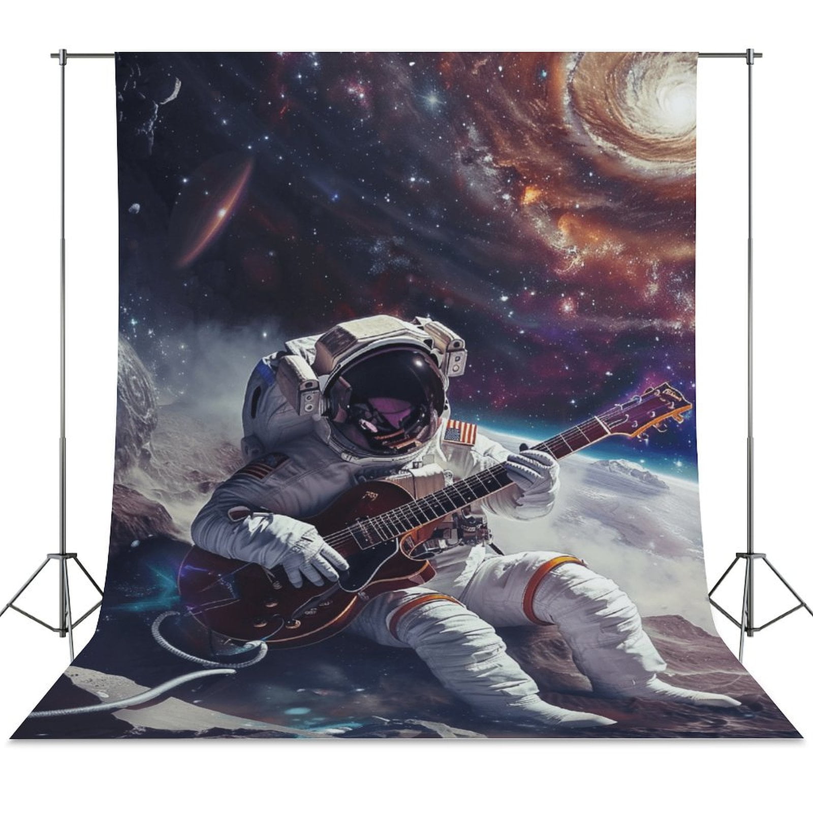 Astronauts Play Guitar in Space Spring Wall Backdrop Background Floral ...