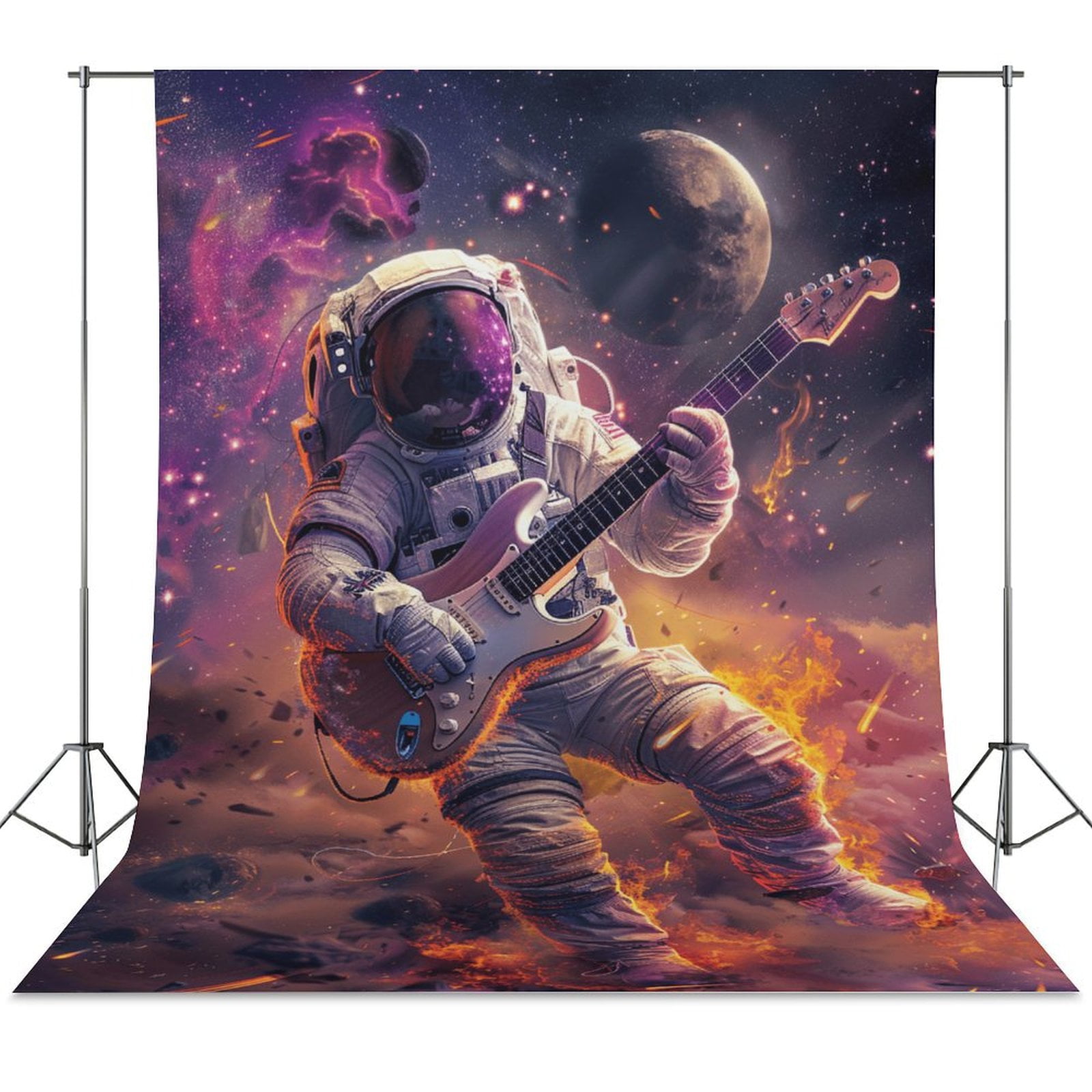Astronauts Play Guitar in Space Spring Wall Backdrop Background Floral ...