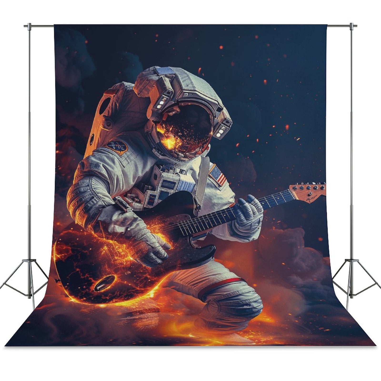 Astronauts Play Guitar in Space Spring Wall Backdrop Background Floral ...