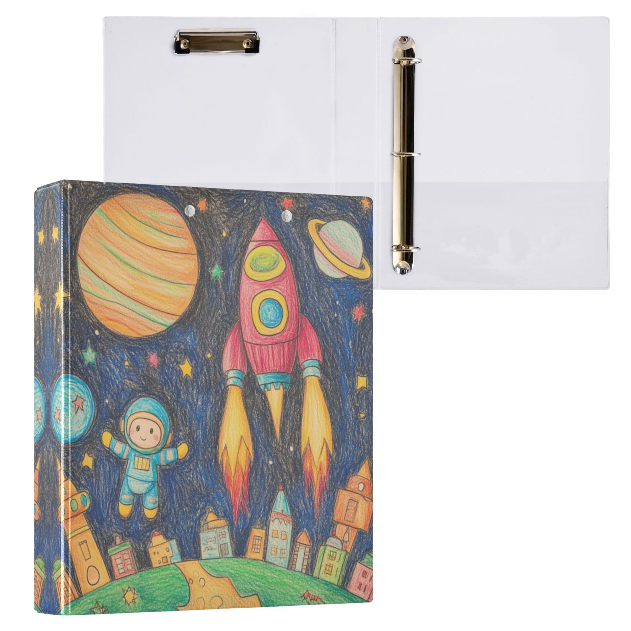 Astronauts and Rocket Crayons Drawing 3 Ring Hardcover Binders 1.5in ...