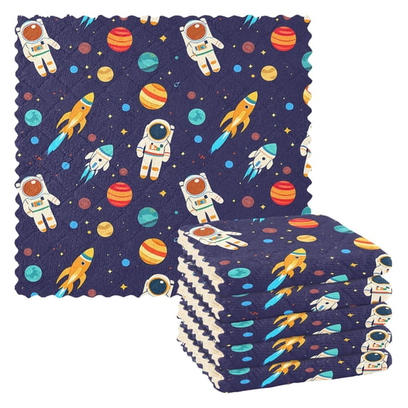 Astronauts Rocket Planet Kitchen Cloth Dish Towels for Drying Washing ...