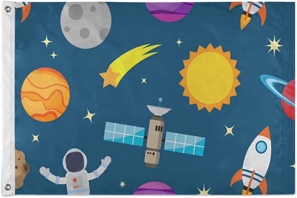 Astronauts, Rocket, Planets, Sun, Moon in Blue Space Galaxy Space ...